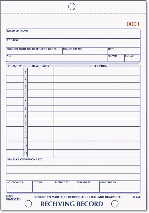 Amazon.com : Rediform 2L260 Receiving Record Book 5 1/2 x 7 7/8 Three ...