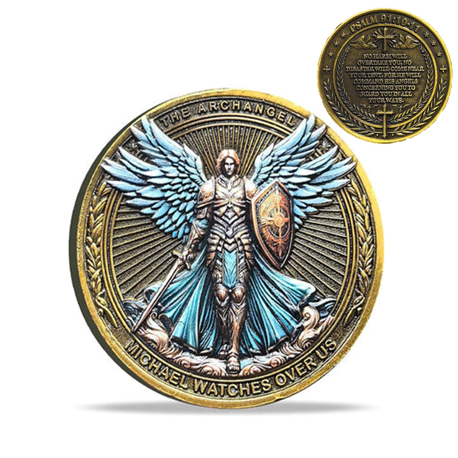 Challenge Coin Archangel Michael - 1.75" Religious Coin With Psalm 91 ...