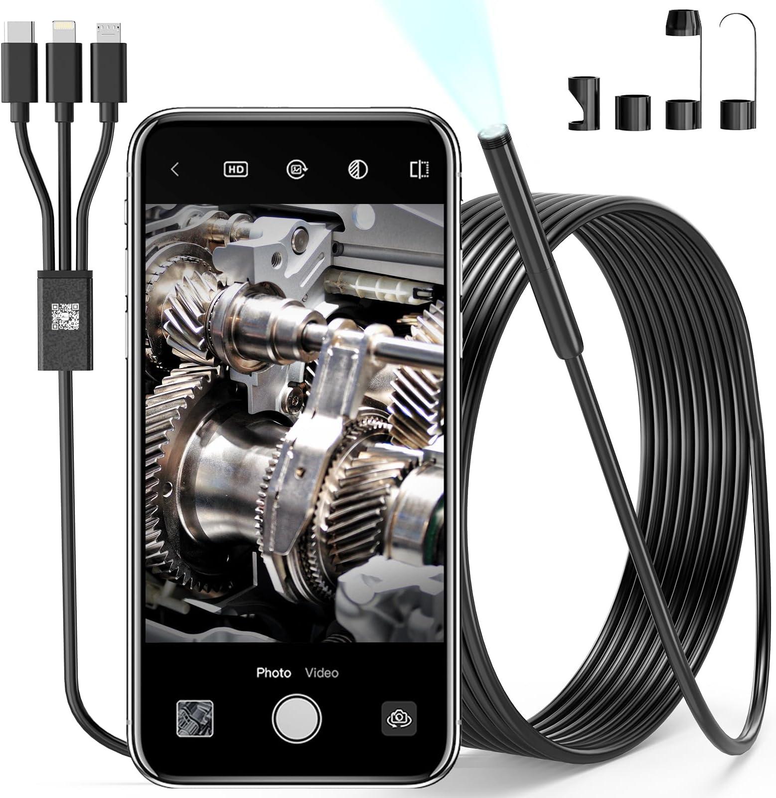 Endoscope Camera with Light, 1920P HD Borescope with 8 Adjustable LED ...