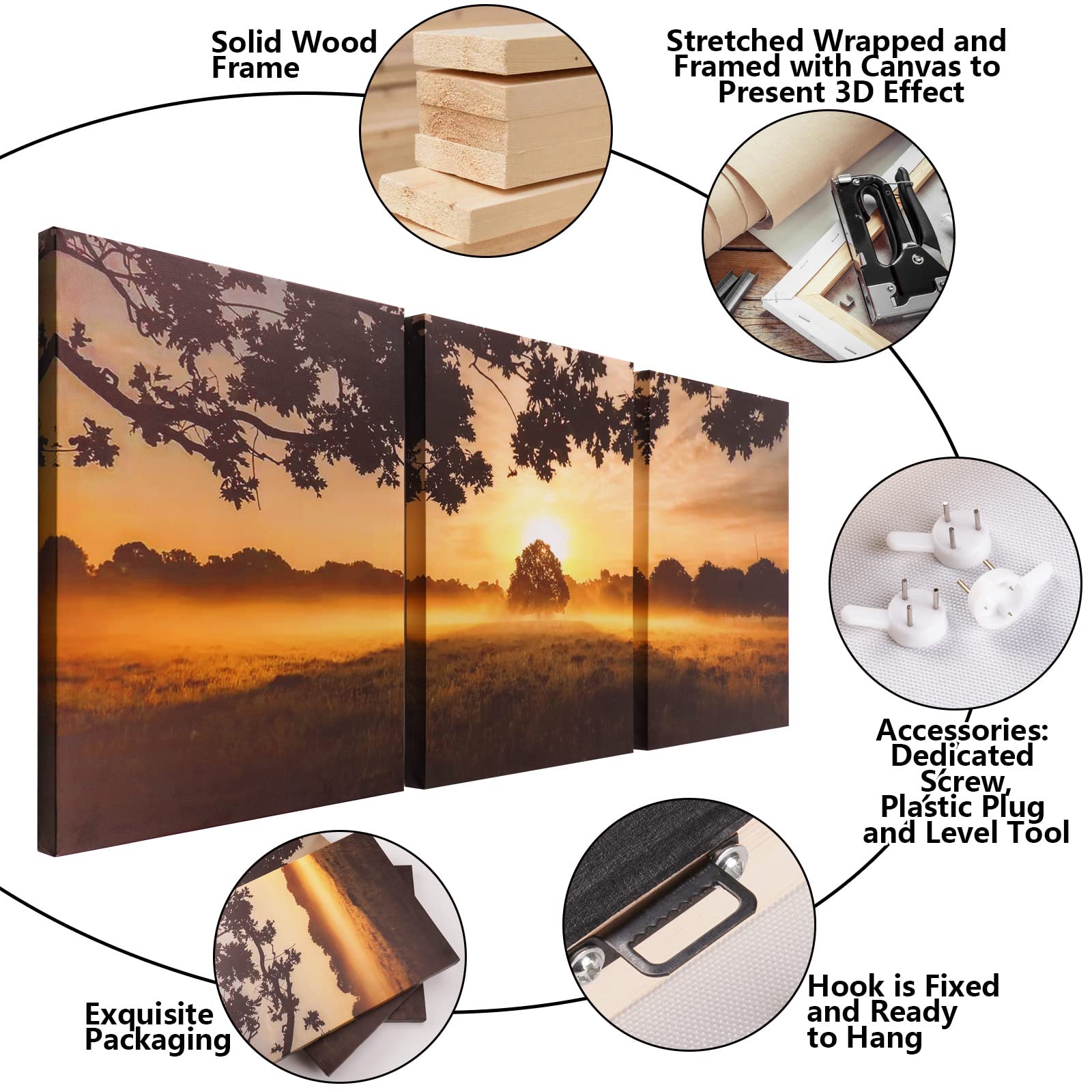 Sunrise Scenery Canvas Wall Art-Sunset Landscape Bedroom Decor?3-Piece ...