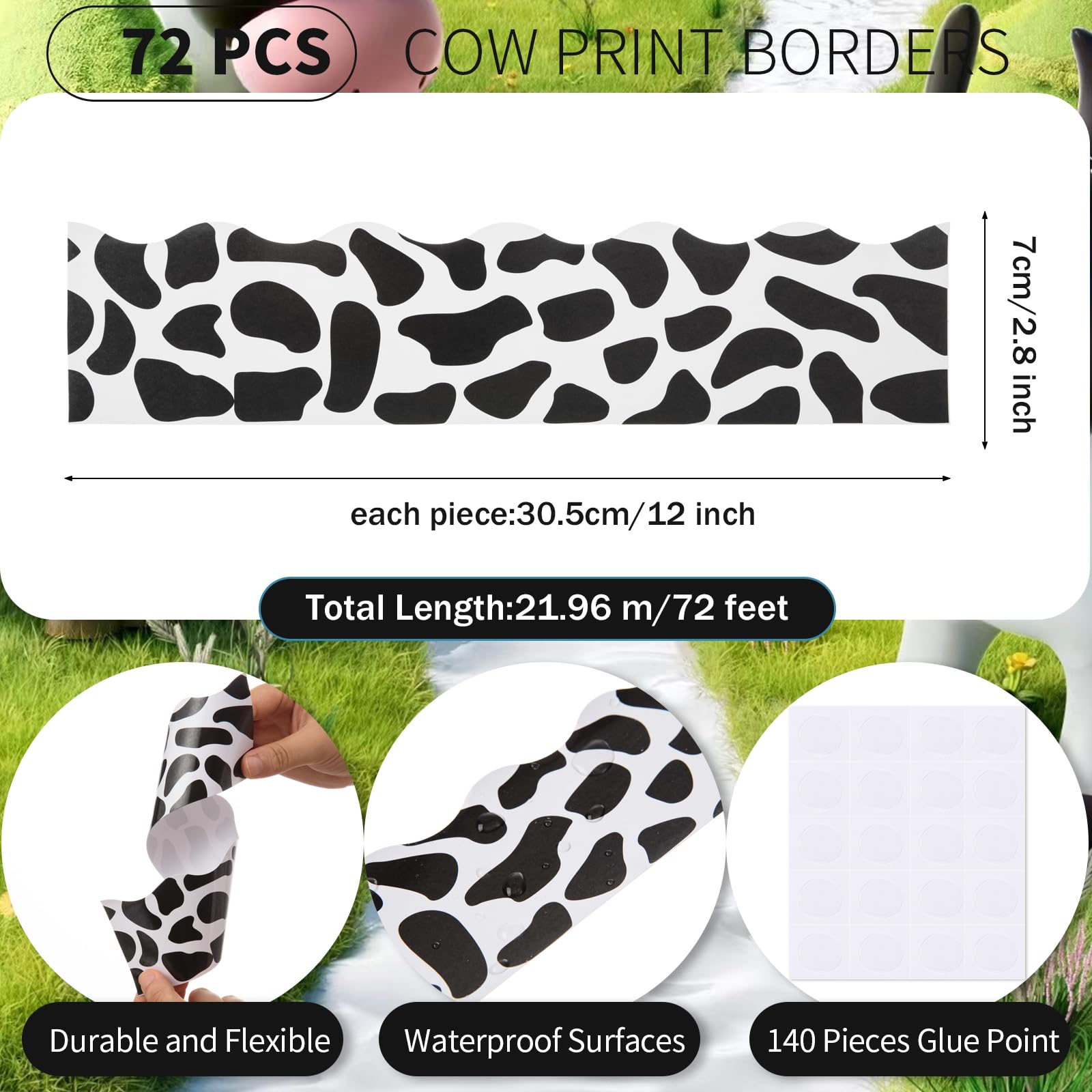 Snapklik.com : 72 Feet Cow Print Bulletin Board Border Black And White ...