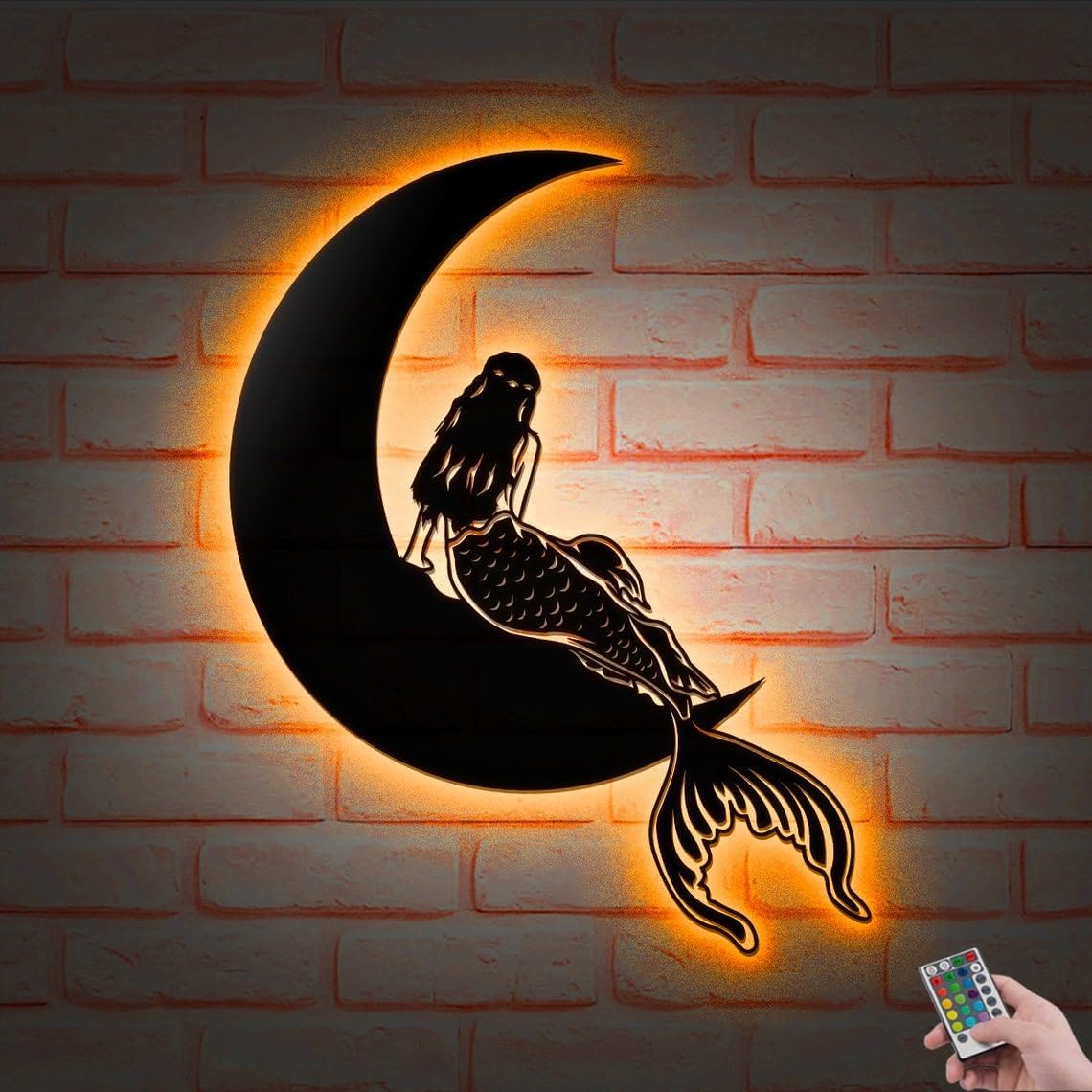 Little Mermaid On The Moon Metal Wall Art With Led Lights Mermaid Metal ...