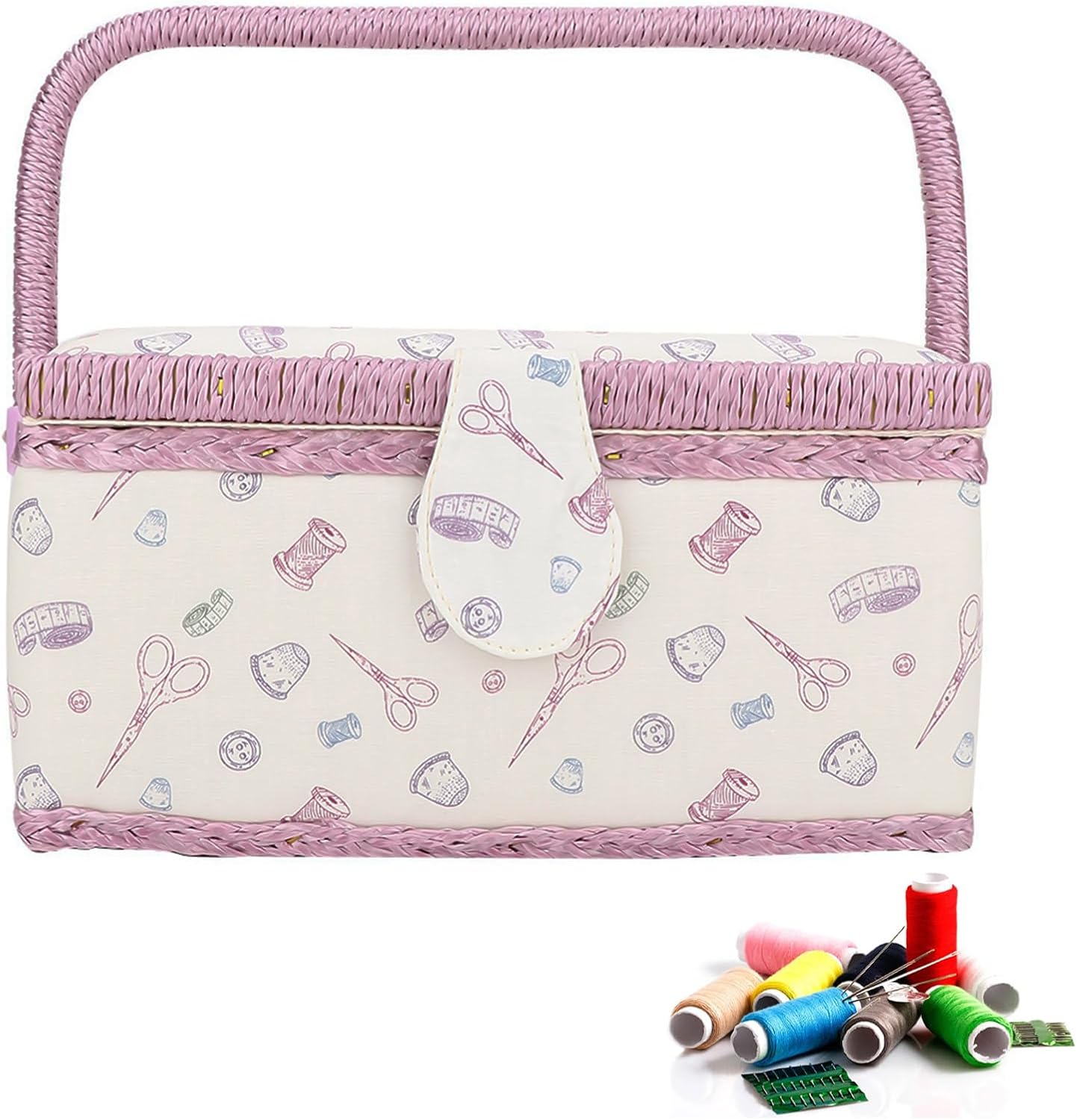 Amazon.com: Sewing Basket, Classic Fabric Design Sewing Kit Accessories ...