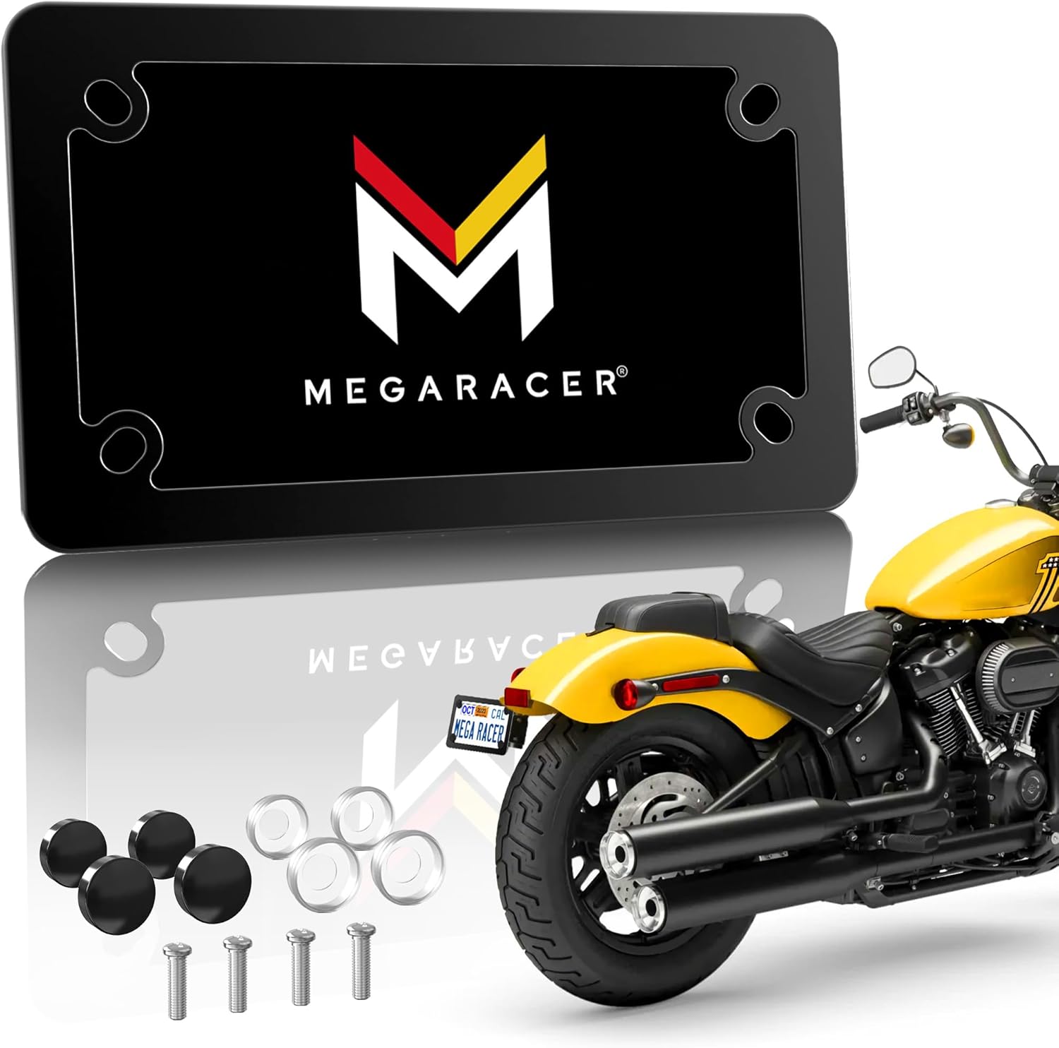 Amazon.com: Mega Racer Black Motorcycle License Plate Frame, SXS UTV ...