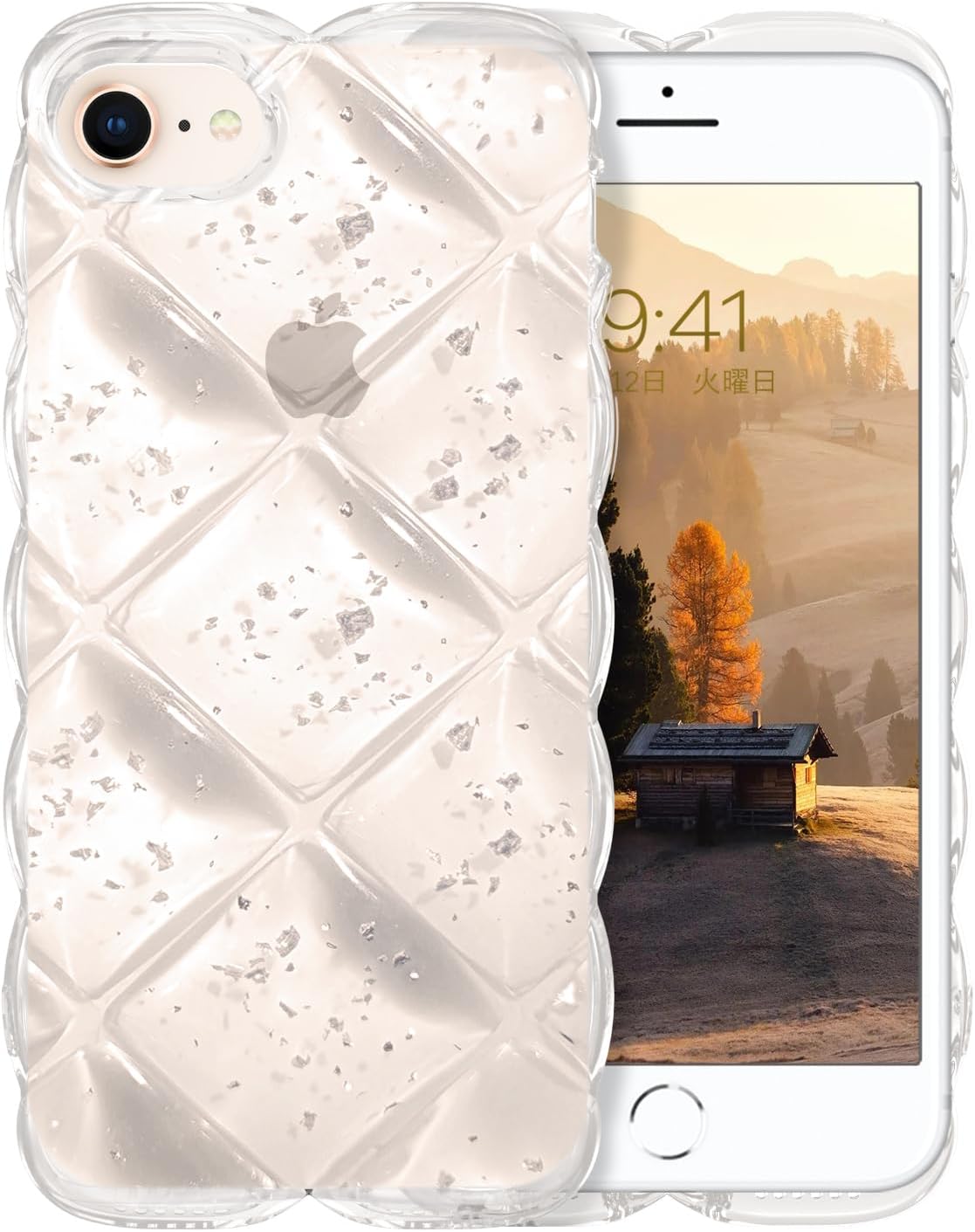 Amazon.co.jp: GUAGUA iPhoneSe ケース クリア ウェーブ 菱形バック いphone Se 6 6s 7 8 se2 ...