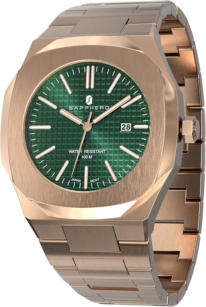 SAPPHERO Men's Watch Silver Stainless Steel Bracelet 10ATM Waterproof ...