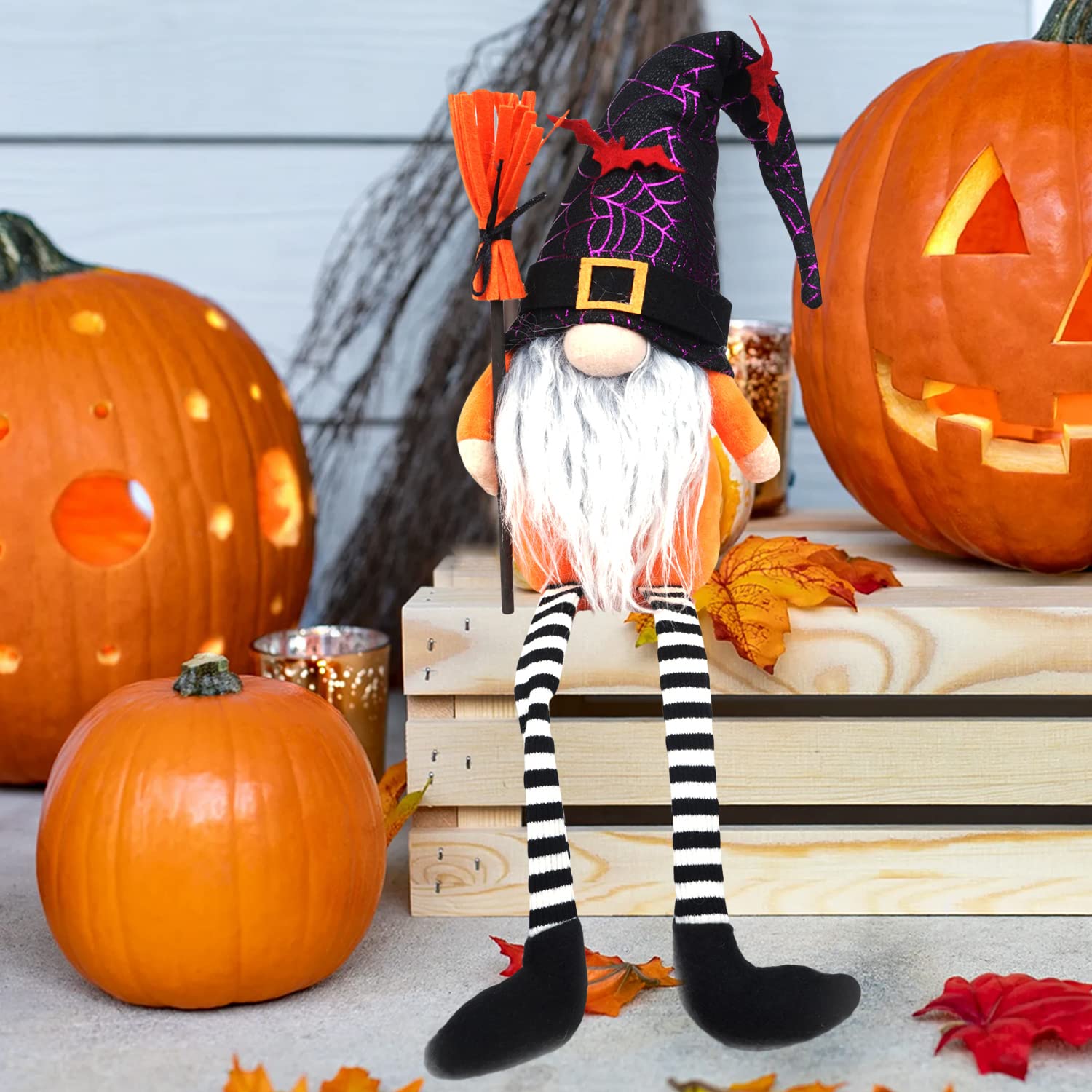 Halloween Witch Gnomes Plush with Broom for Tier Tray Decor, Handmade ...