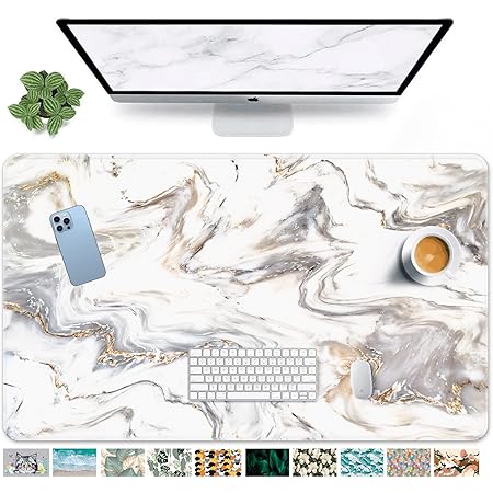 Amazon.com : Large Gaming Mouse Pad White Marble Non-Slip Desk Pad ...