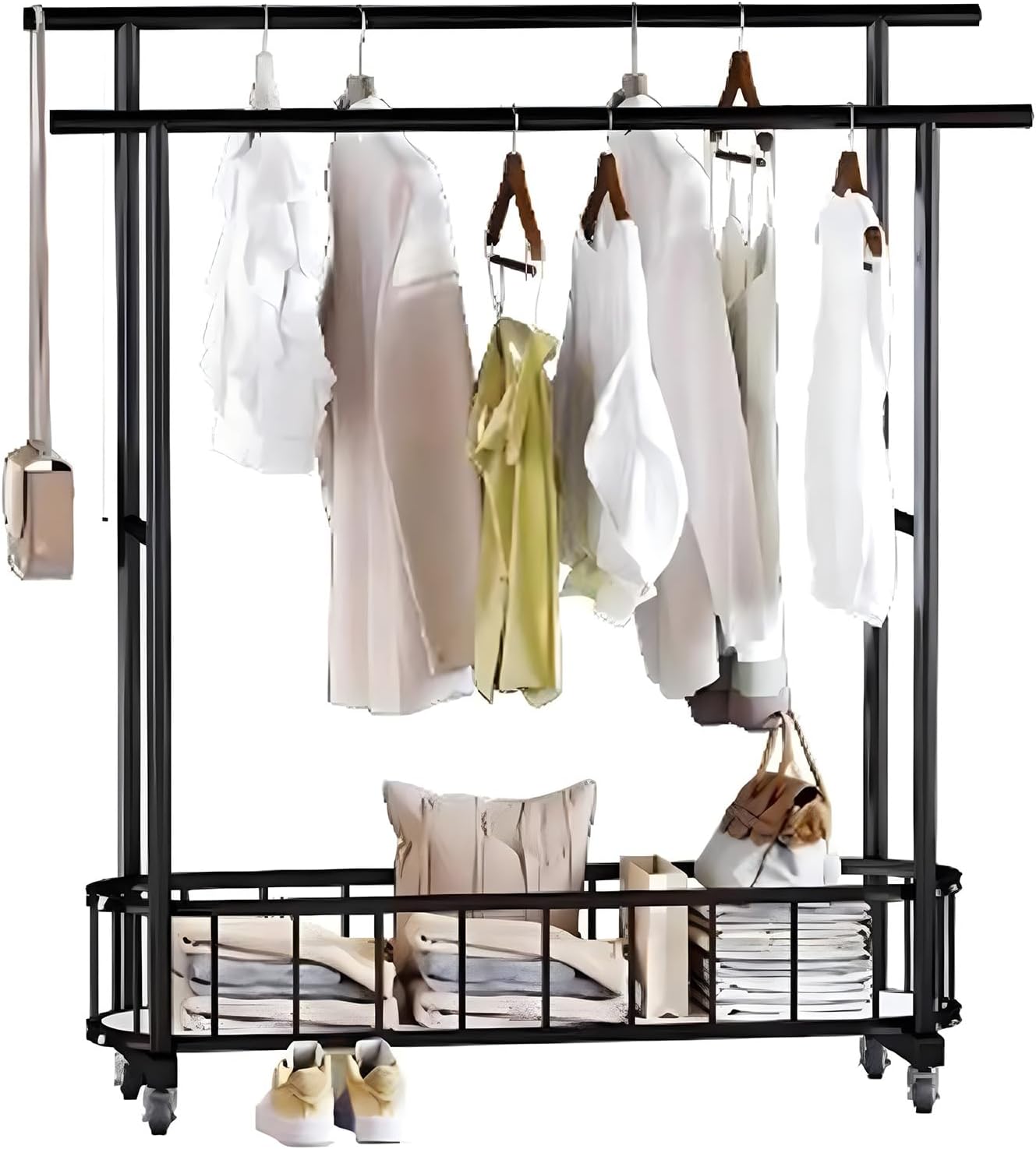 Amazon.com: 2 Pole Clothes Rack, 360° Rotating Garment Rack, Metal ...
