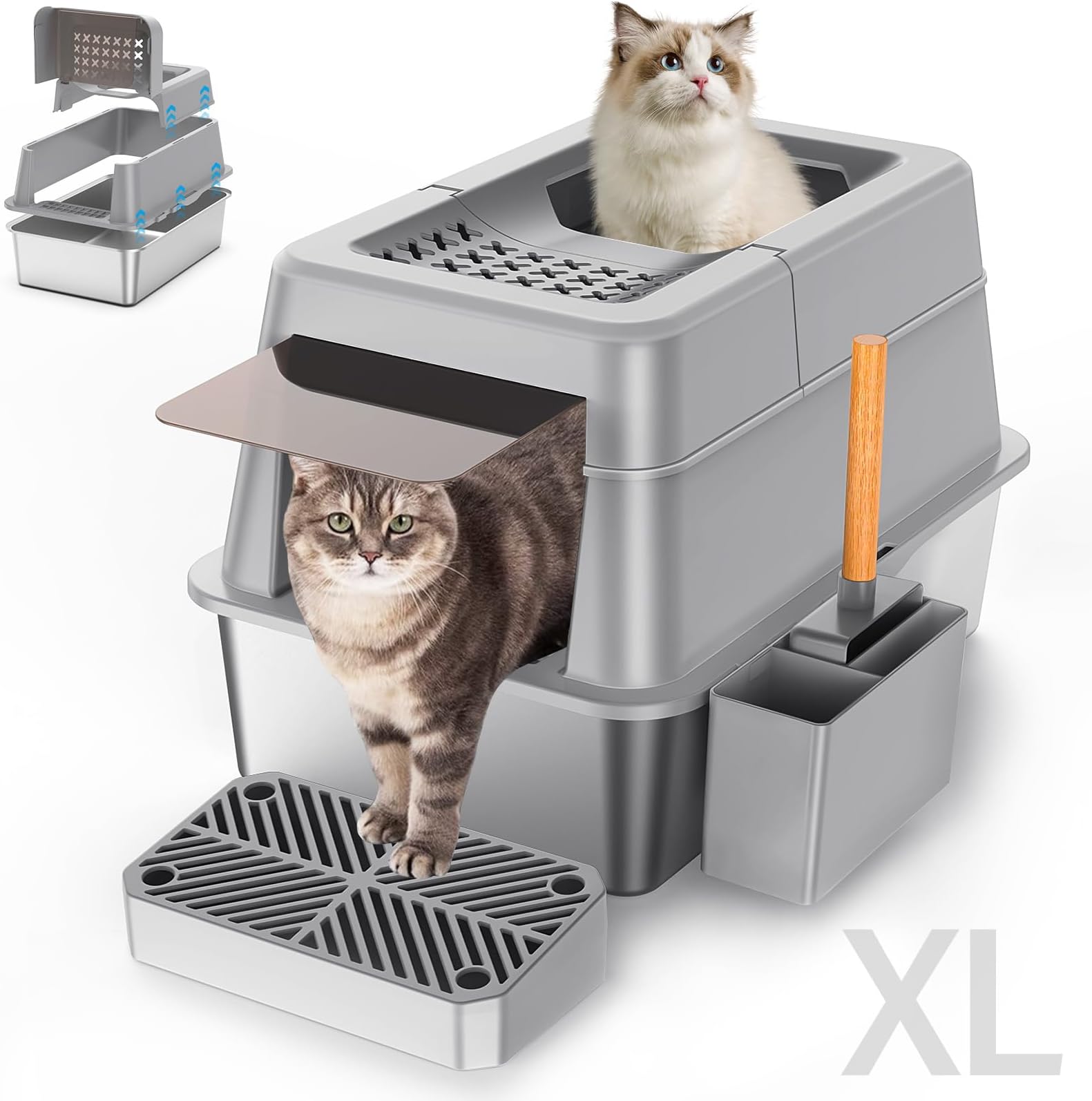 Amazon.com: POTHOY Stainless Steel Litter Box with Lid - Enclosed Metal ...