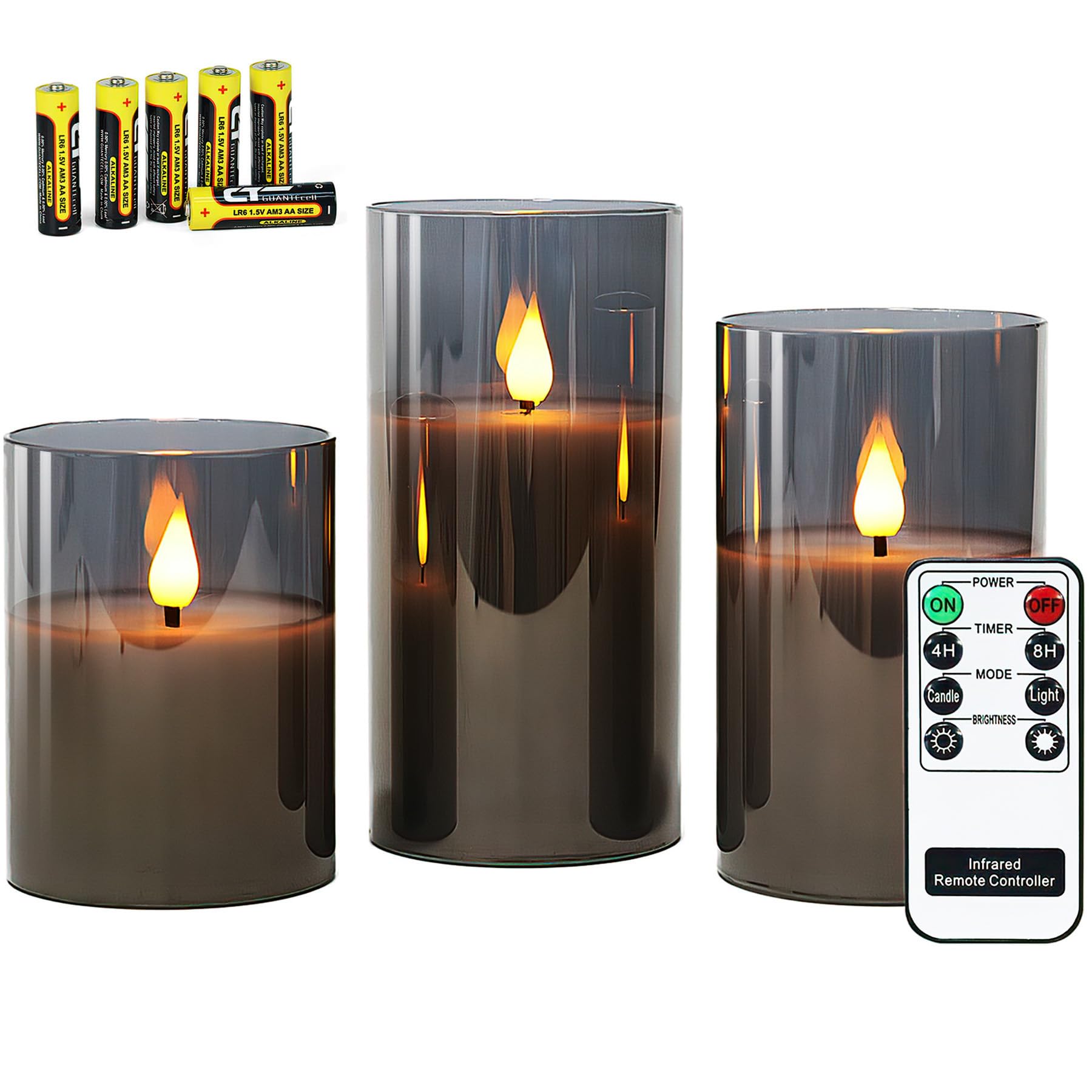 Rhytsing Grey Glass Battery Operated Candle with Remote, Flameless LED ...