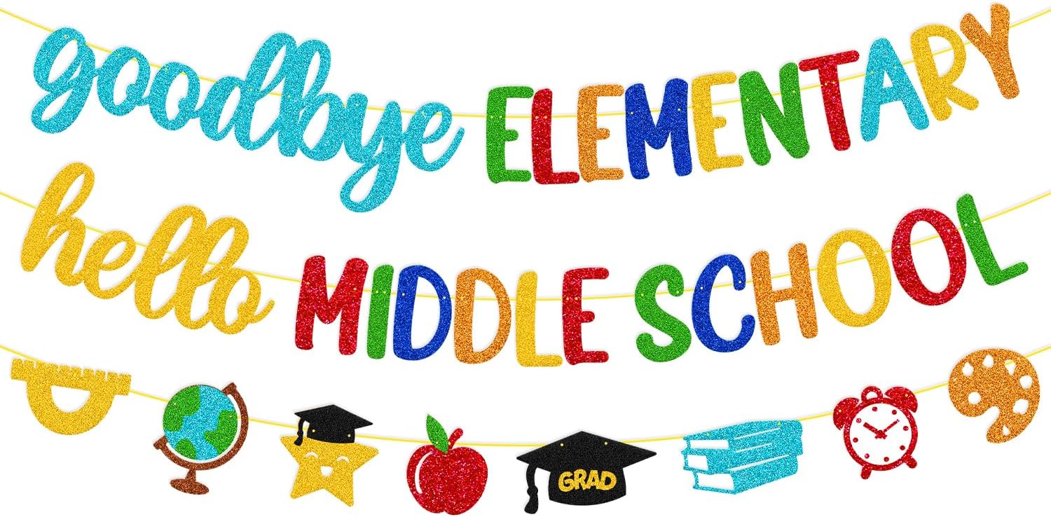 Amazon.com: Goodbye Elementary Hello Middle School Banner Next Stop ...