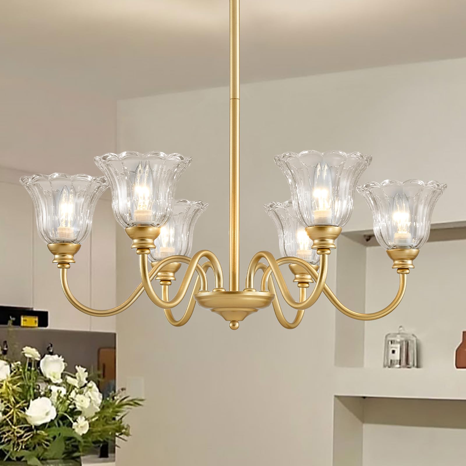 Majhoiw Modern 6-Light Glass Chandelier Semi Flush Mount Ceiling Light ...