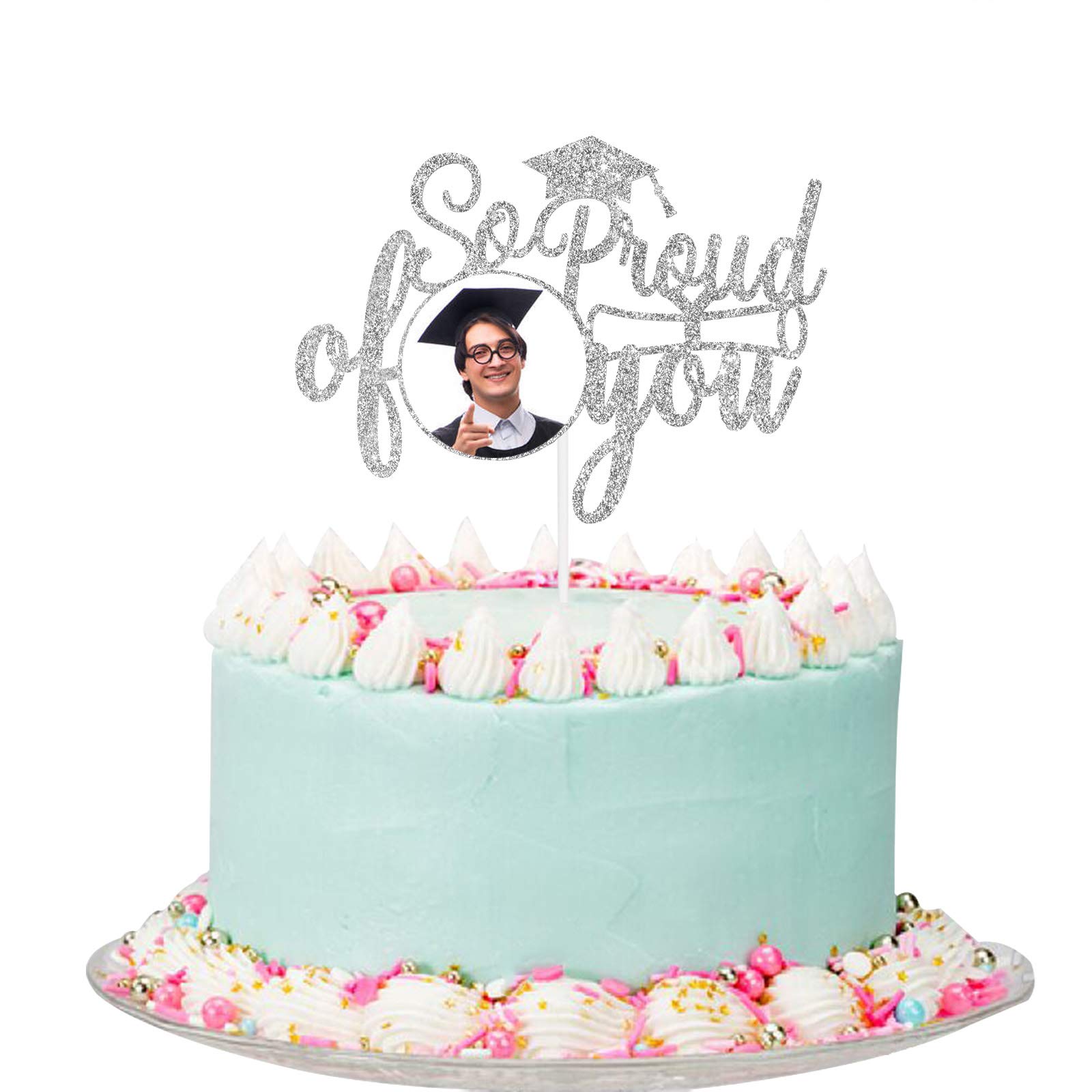 Silver Glitter So Proud Of You Cake Topper Graduation Photo ...