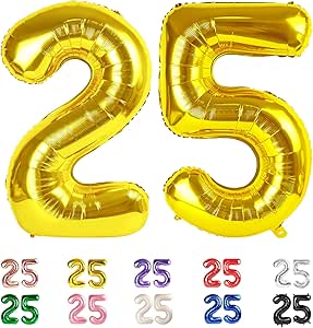 Amazon.com: 25 Balloon Numbers, 25th Birthday Decorations for Women Men ...
