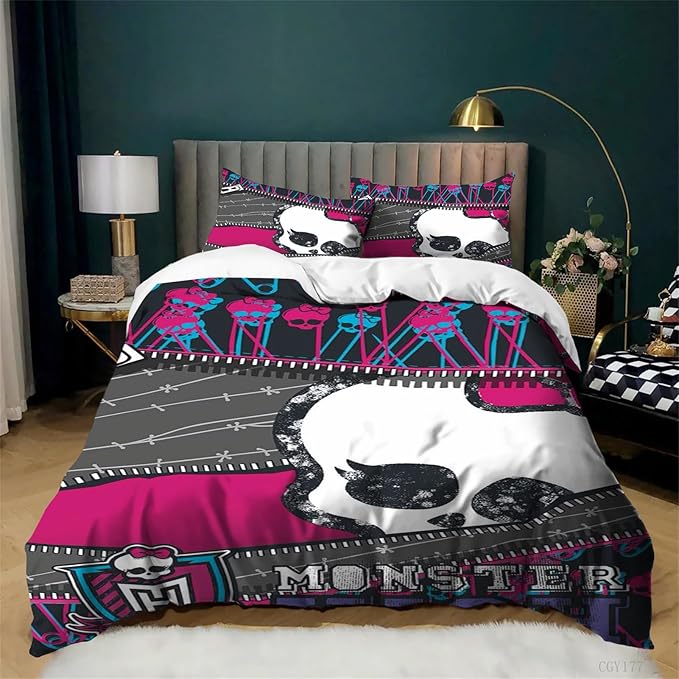 Girls 3 Pieces Monster High Bedding Set Double Soft Breathable Duvet ...