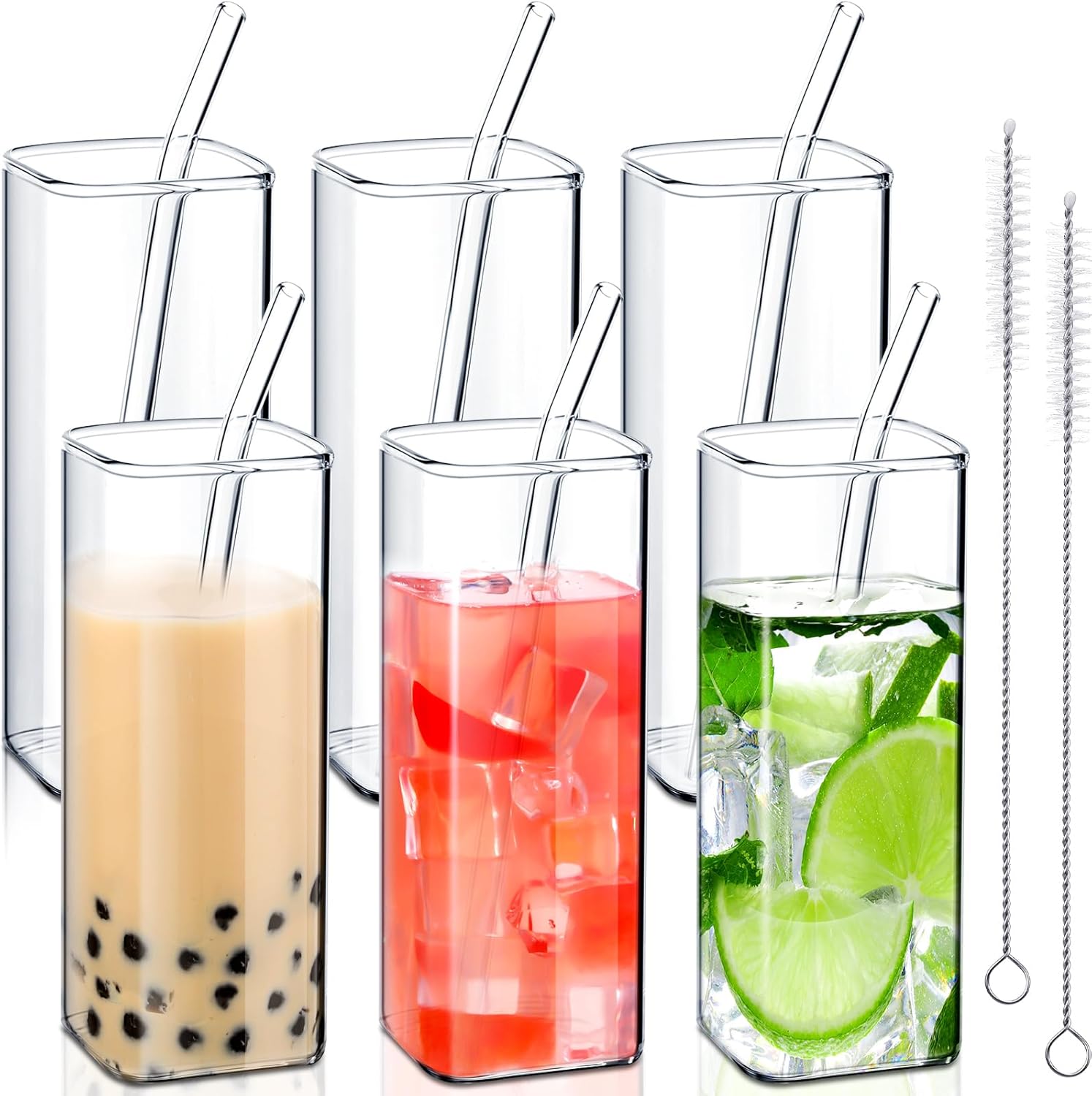 Amazon.com | Inbagi 6 Pcs Square Drinking Glasses Thin Square Glass ...