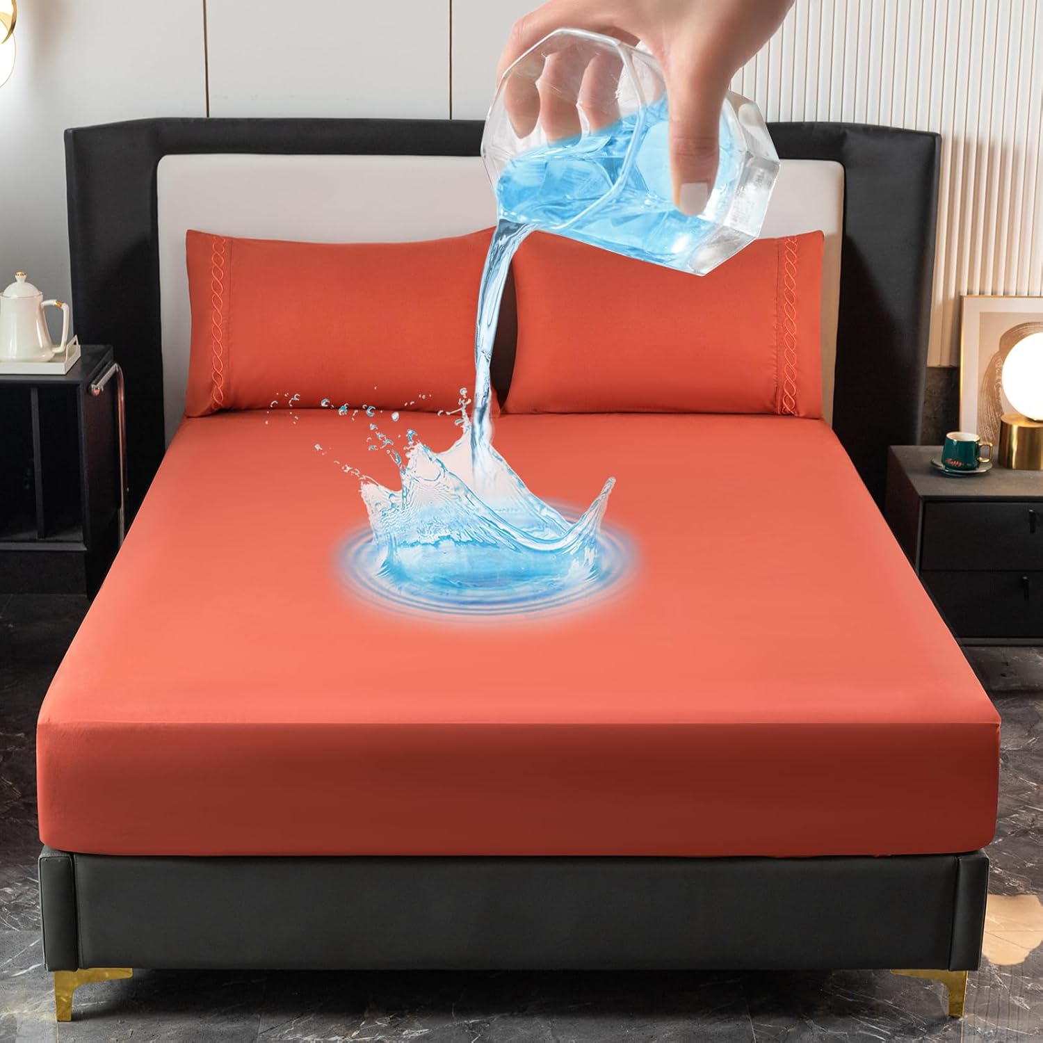 Amazon.com: CHENILLE HOME Waterproof Fitted Bed Sheet Set - 3 Piece ...