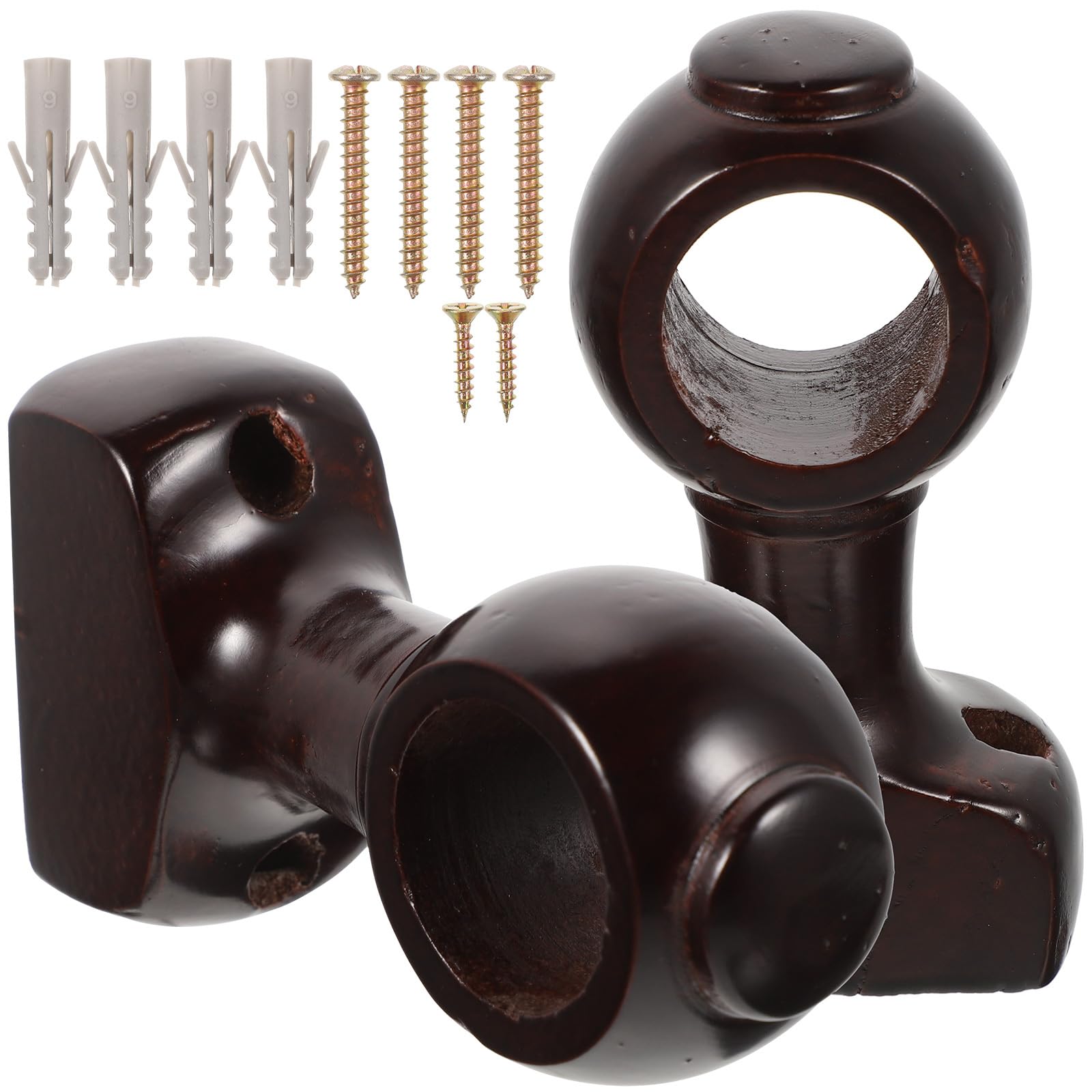 Operitacx 2pcs Wooden Curtain Pole Brackets, Curtain Rod Brackets ...