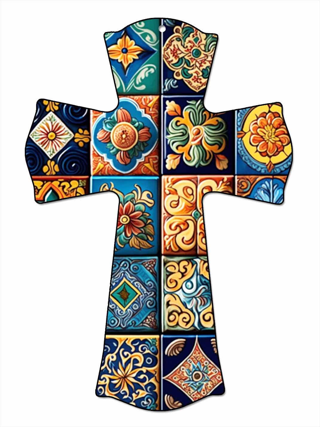 Amazon.com: CALUOHO Flower Wood Cross Hand Painted Ceramic Wall Cross ...
