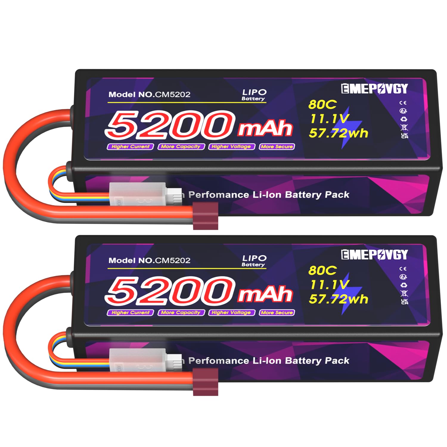3S Lipo Battery 11.1V 80C 5200mAh Lipos Hard Case with T Connector for ...