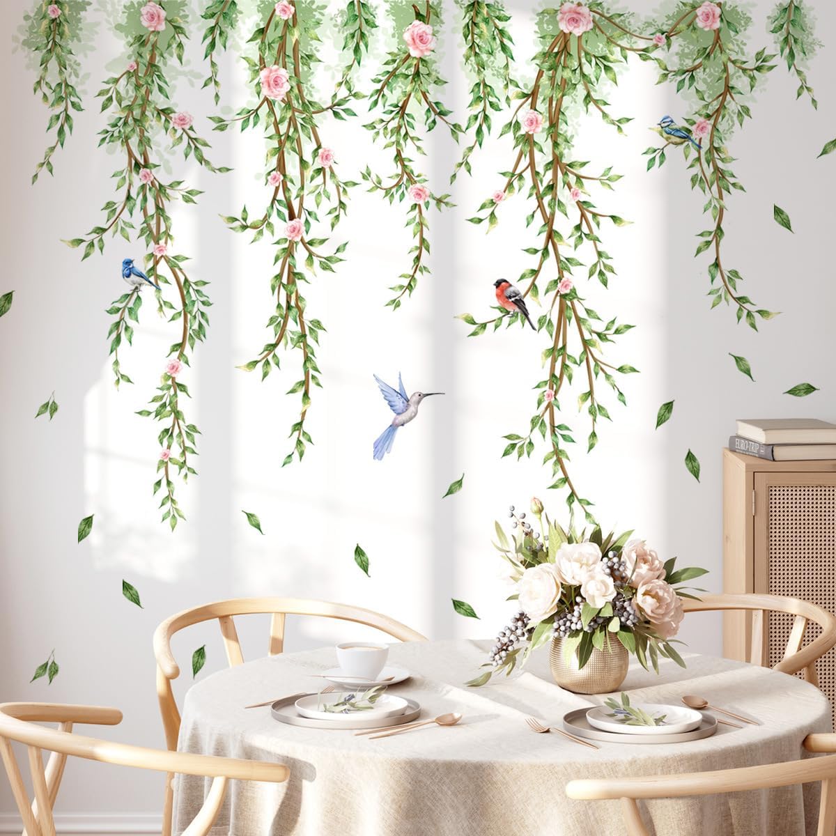 Amazon.com: Runtoo Hanging Vines with Flowers Wall Decals Green Plant ...