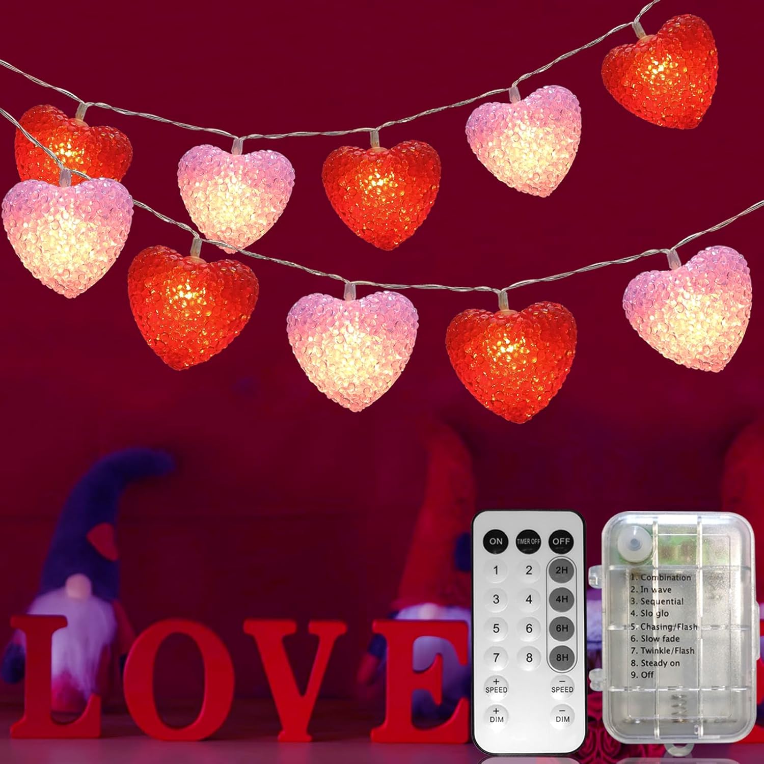Amazon.com: Valentine Heart String Lights Battery Powered 6.8Ft ...