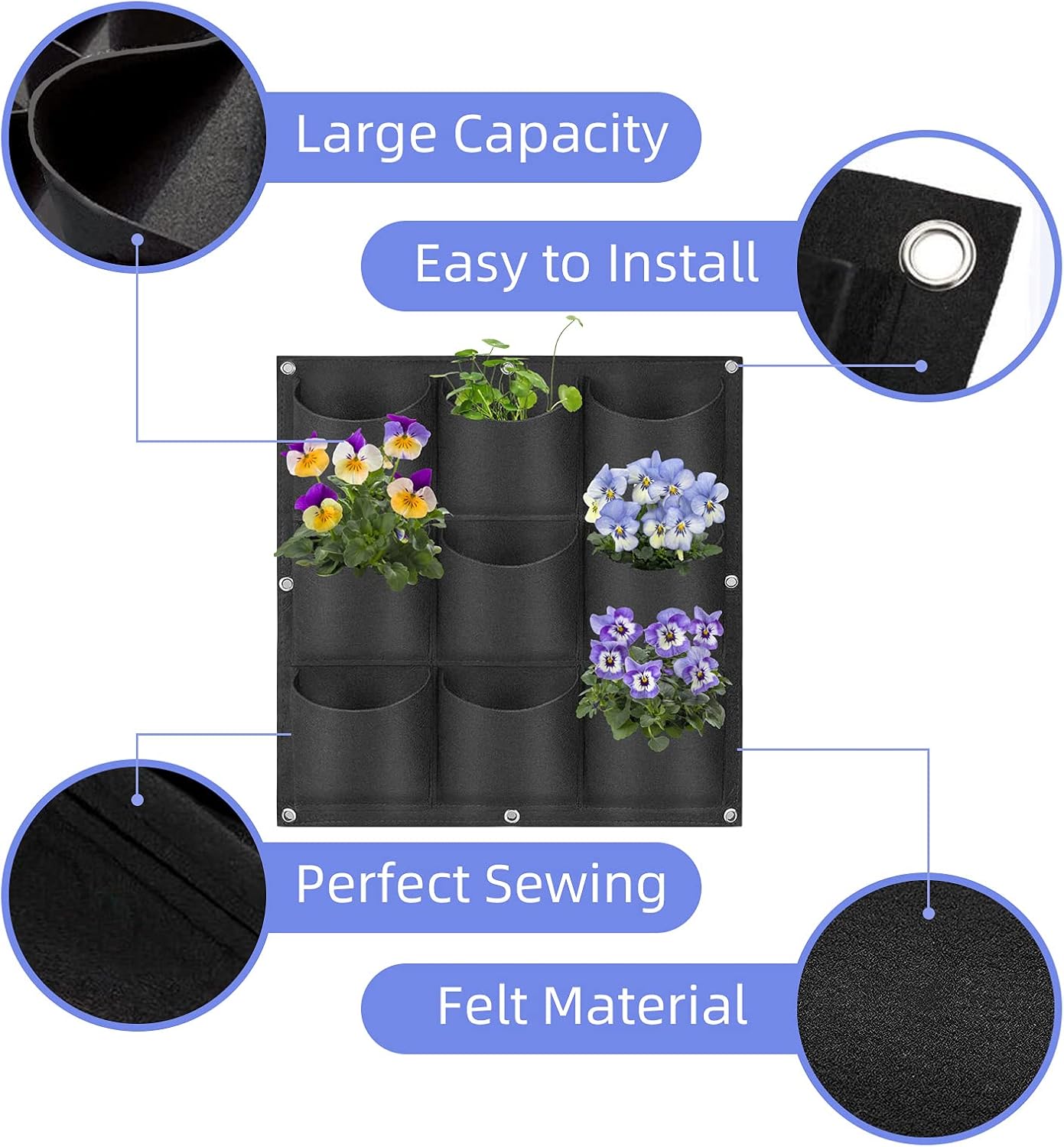 Hanging Planter Bags, 9 Pockets Hanging Vertical Wall Planter Planting ...