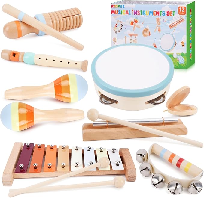 ATOYUS Wooden Musical Instruments for Toddlers 1-3 Years Old