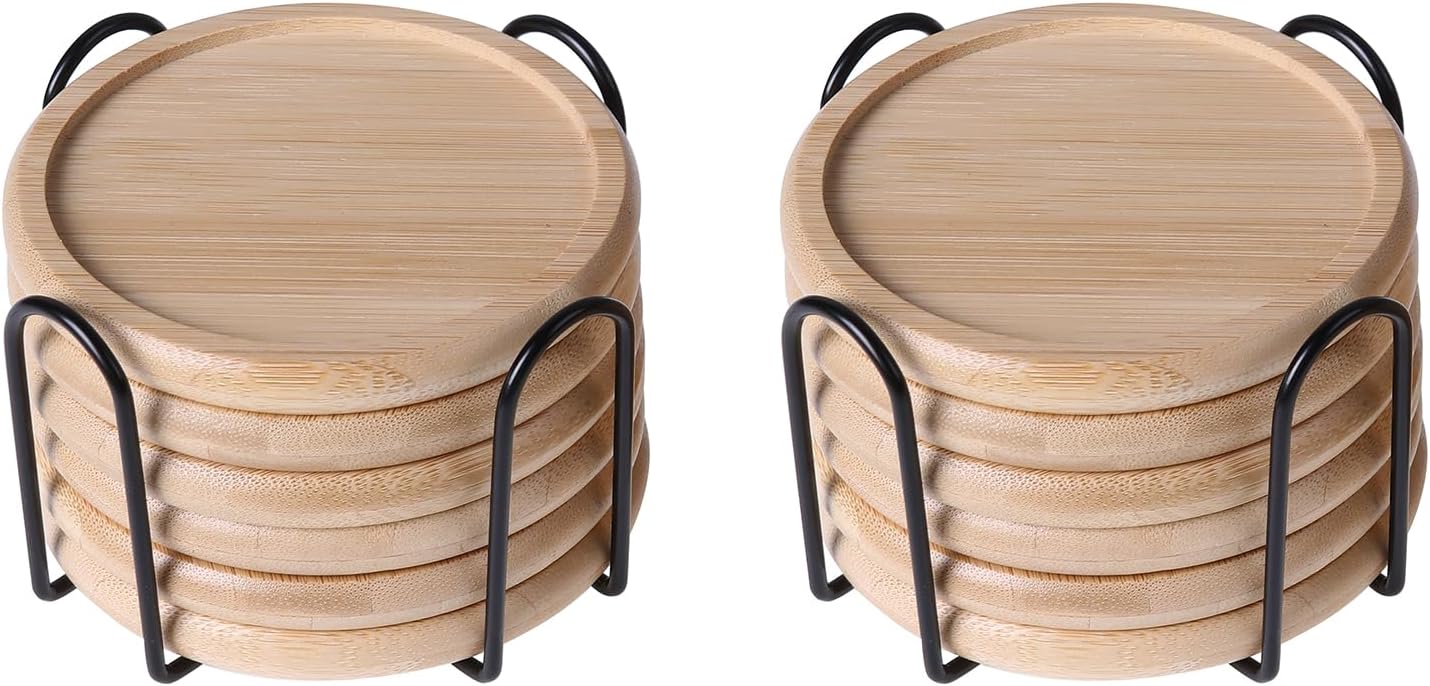 Amazon.com: LanZhiYa Bamboo 4 inch coaster [12pcs] Coasters with Holder ...