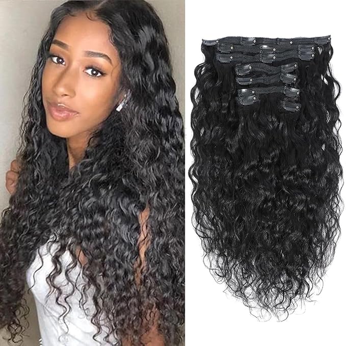 Amazon.com : Water Wave Clip in Hair Extensions Human Curly Hair ...
