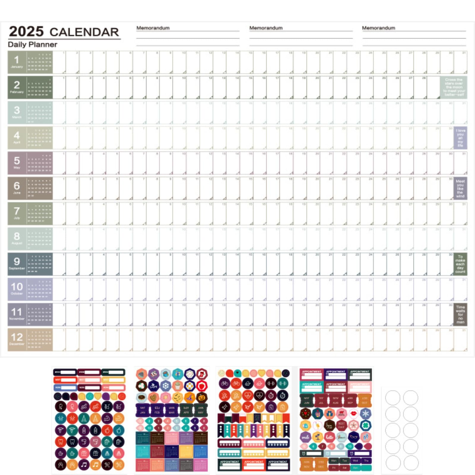 Buy NESLIN 2025 Yearly Wall with Stickers, 2025 Yearly Planner 366 Days ...