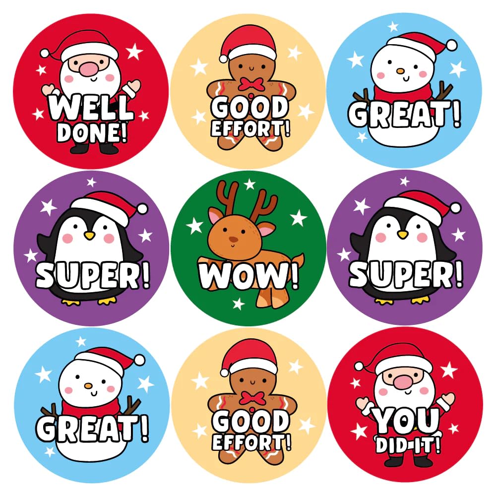 144 Cute Christmas Characters Praise Words Reward Stickers For Children ...