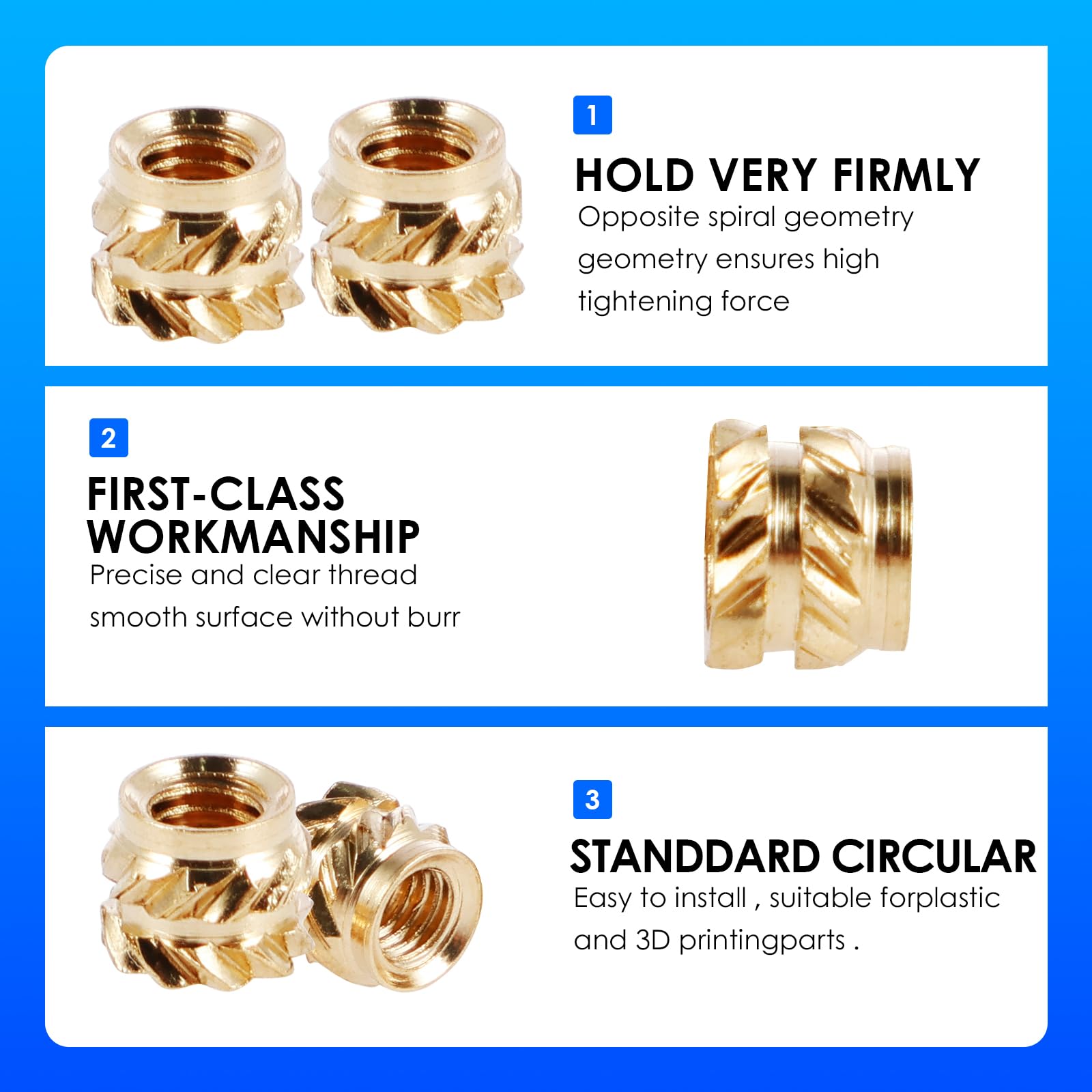 Threaded Inserts M3 120-Pack - Brass Heat Set Knurled Nuts For 3D ...