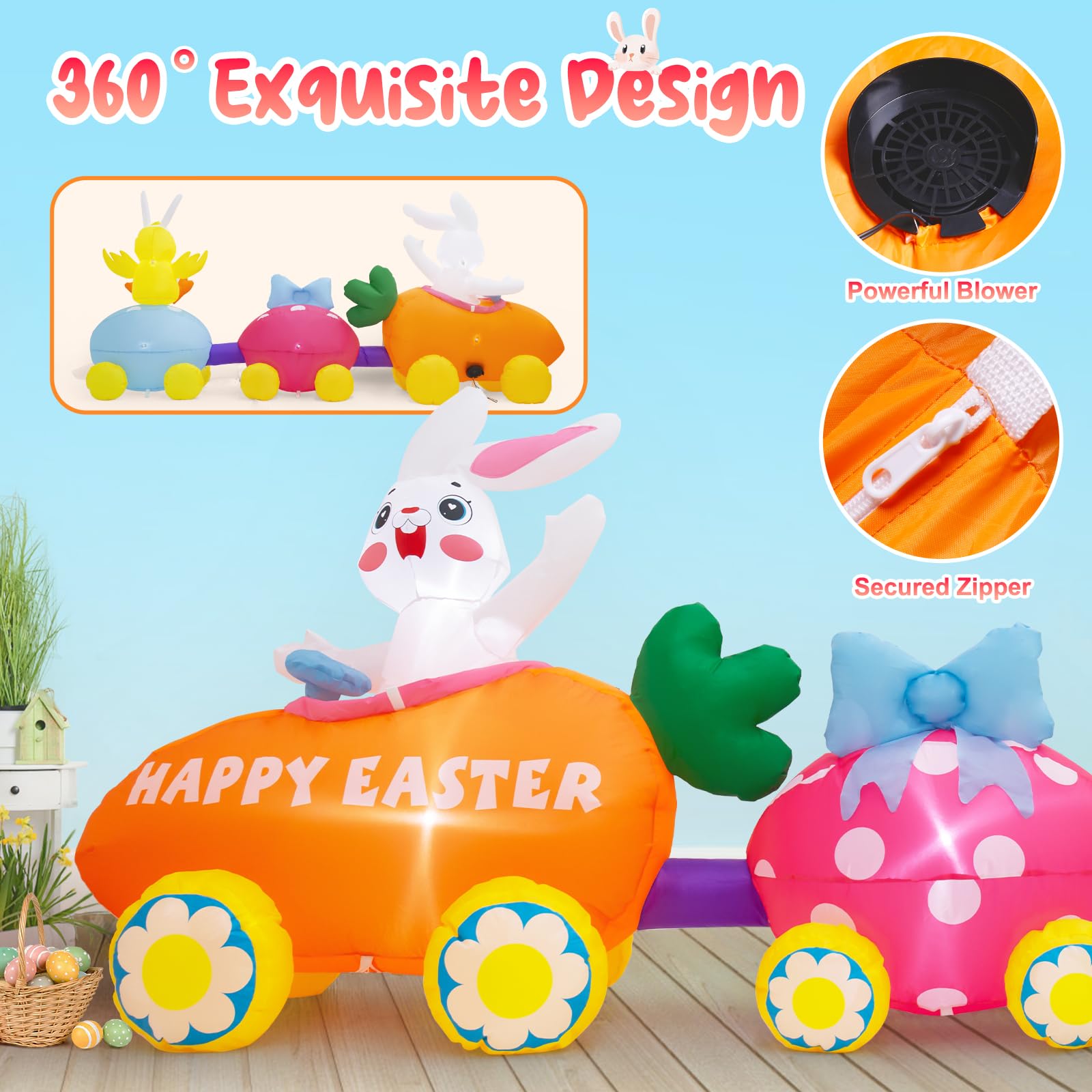 Marchpwer 9ft Long Easter Inflatable Outdoor Yard Decoration Bunny Ride ...