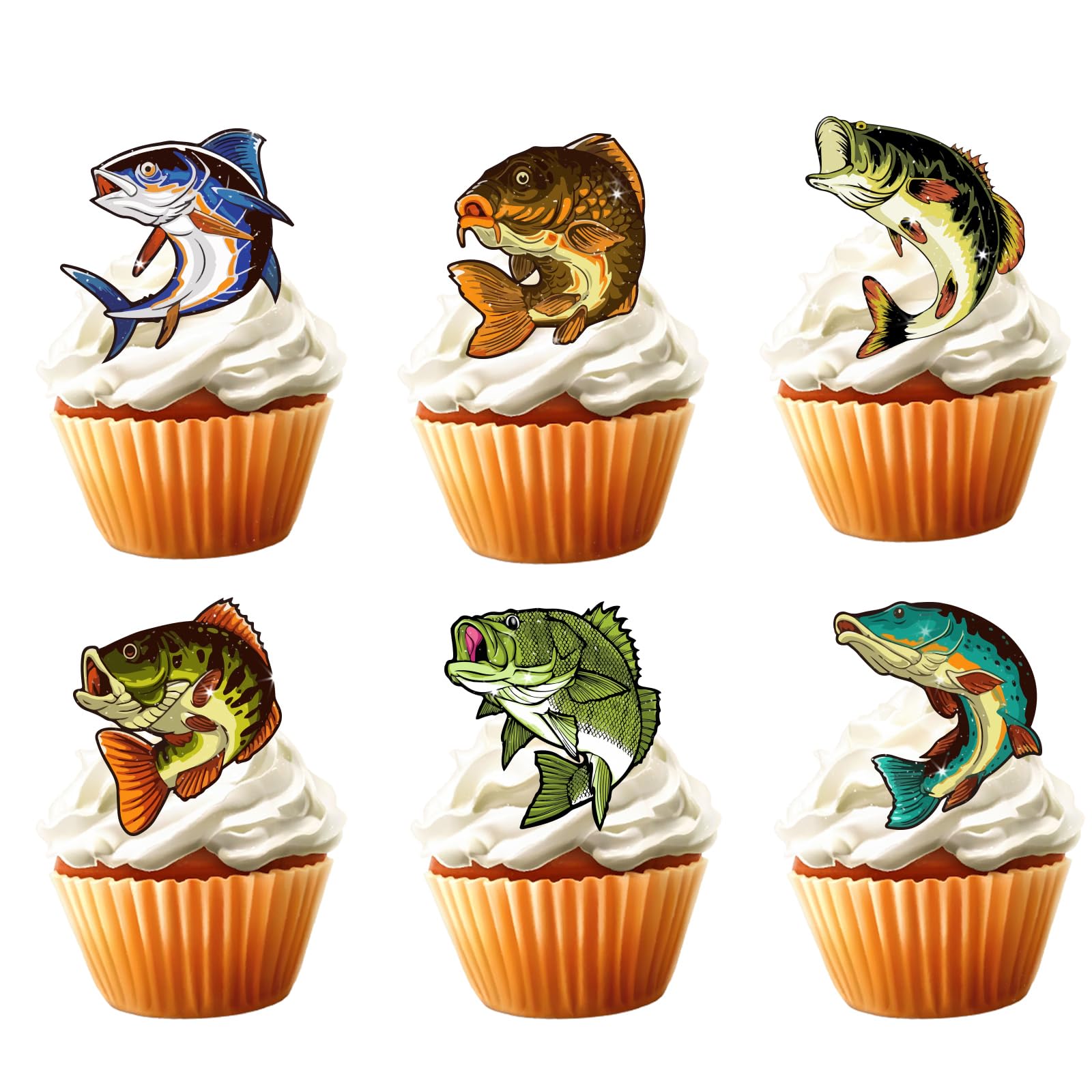 Amazon.com: 18pcs Fishing Cupcake Toppers for Boys Men Father Big Fish ...