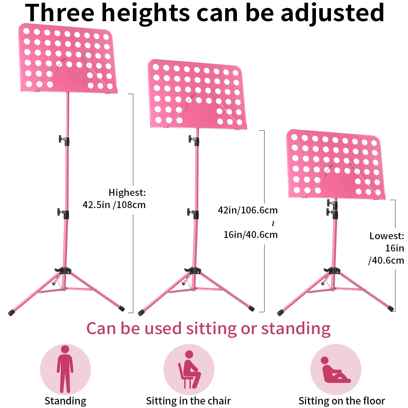 Snapklik.com : Lotmusic Pink Music Stand, Portable Music Sheet Stand ...