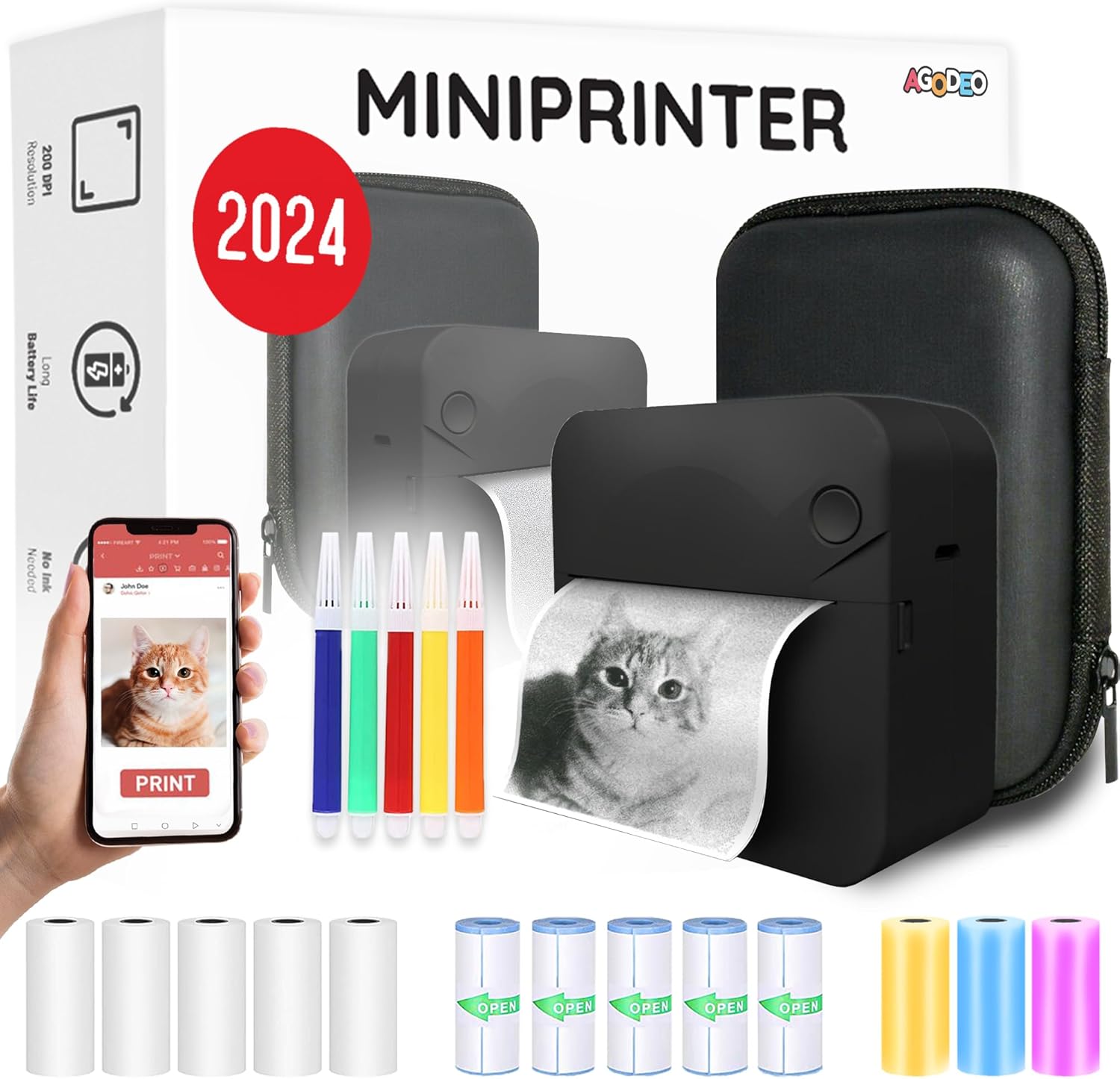 AgoDeo Portable Mini Printer for iPhone - Mini Thermal Printer - Incl 1 ...