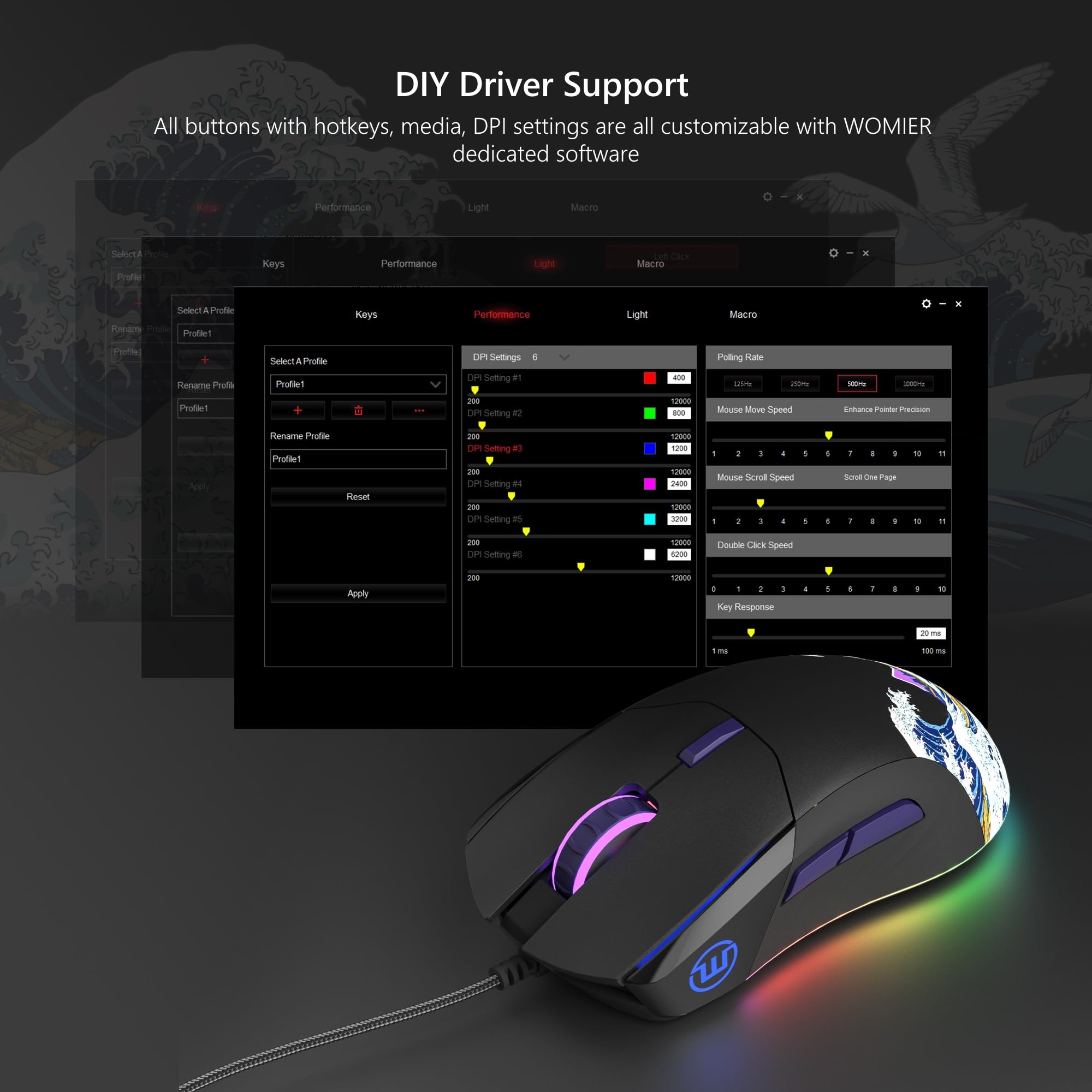 Snapklik.com : Womier Wired Gaming Mouse,Black RGB Anime Mouse w ...