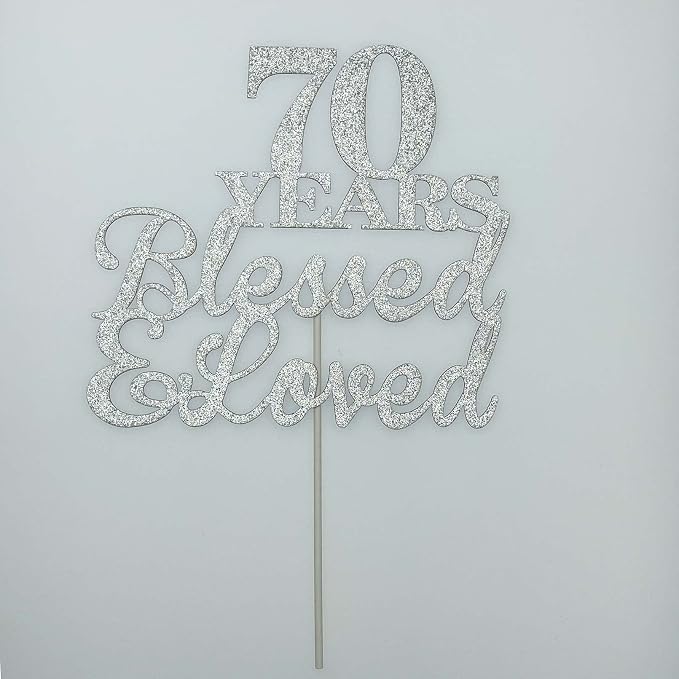Amazon.com: JIEEIN 70 Years Blessed & Loved Cake Topper for 70th ...