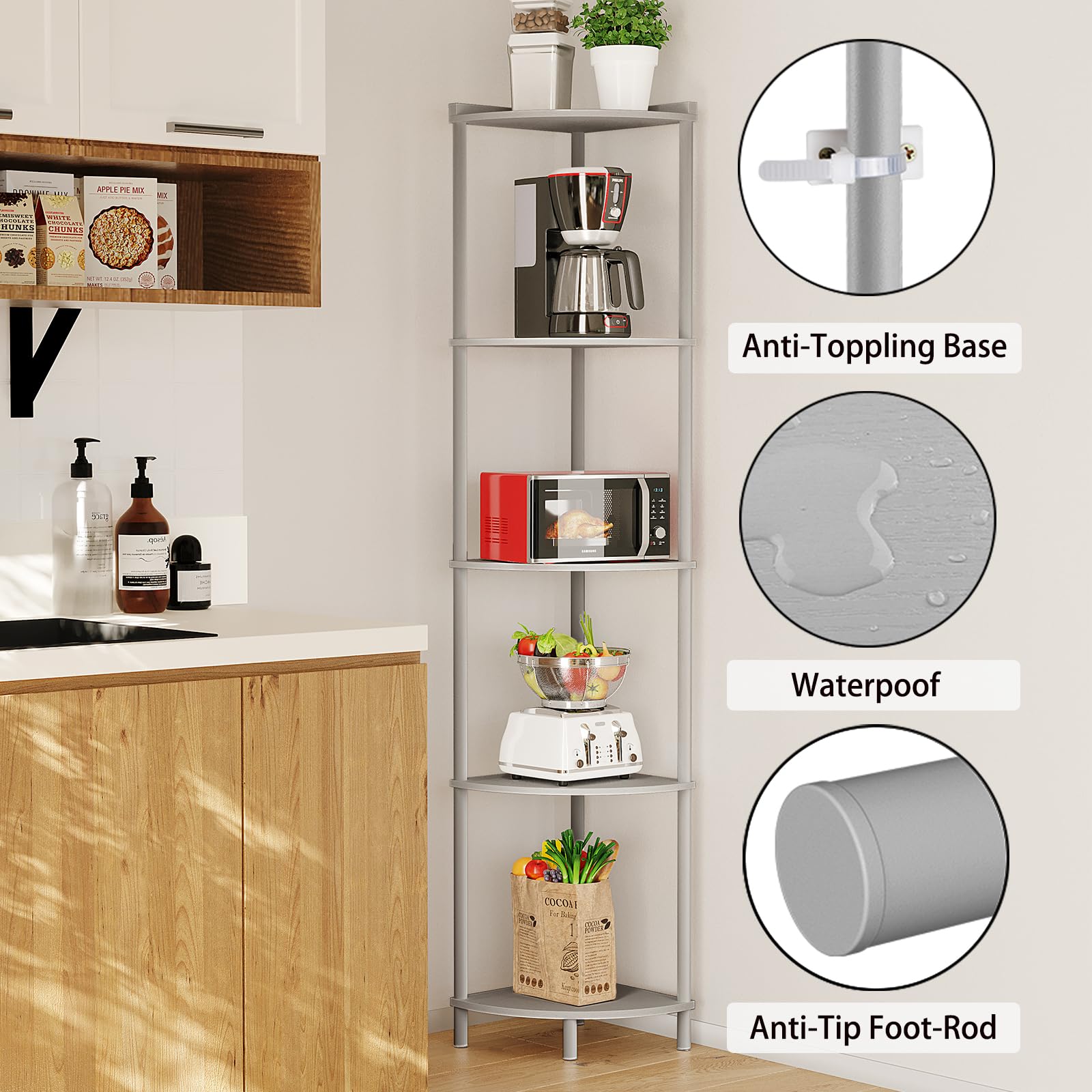 Snapklik.com : 5 Tier Corner Shelf Stand,Industrial 65" Corner Shelves ...