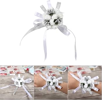 Weiße Rose Corsage Mit Silberner Schleife Anzug Accessoires Herren
