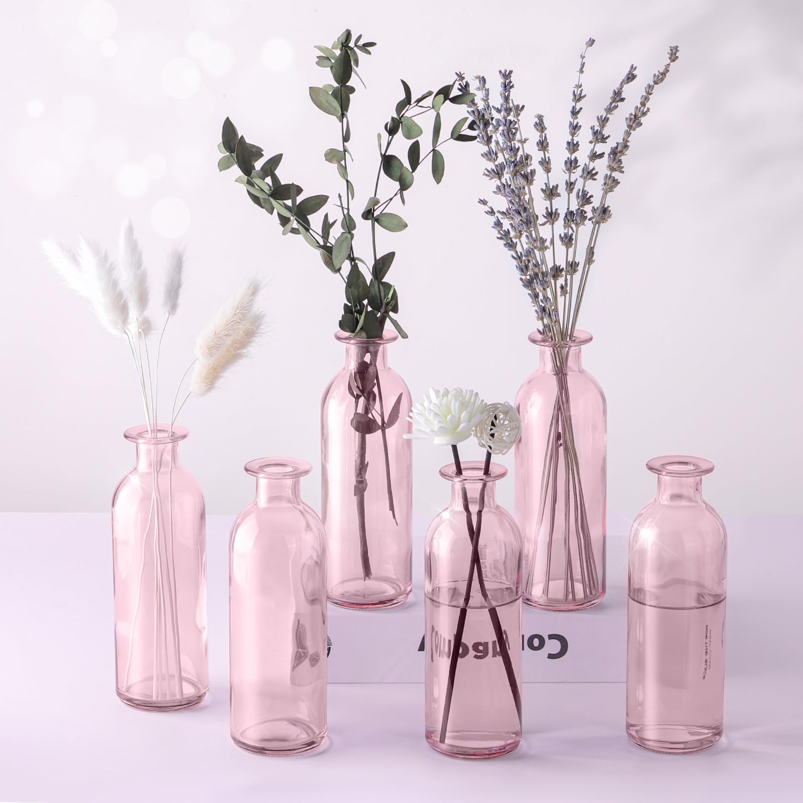 6 Pcs Pink Bud Vase Small Flower Vases for Centerpieces Pink Glass ...