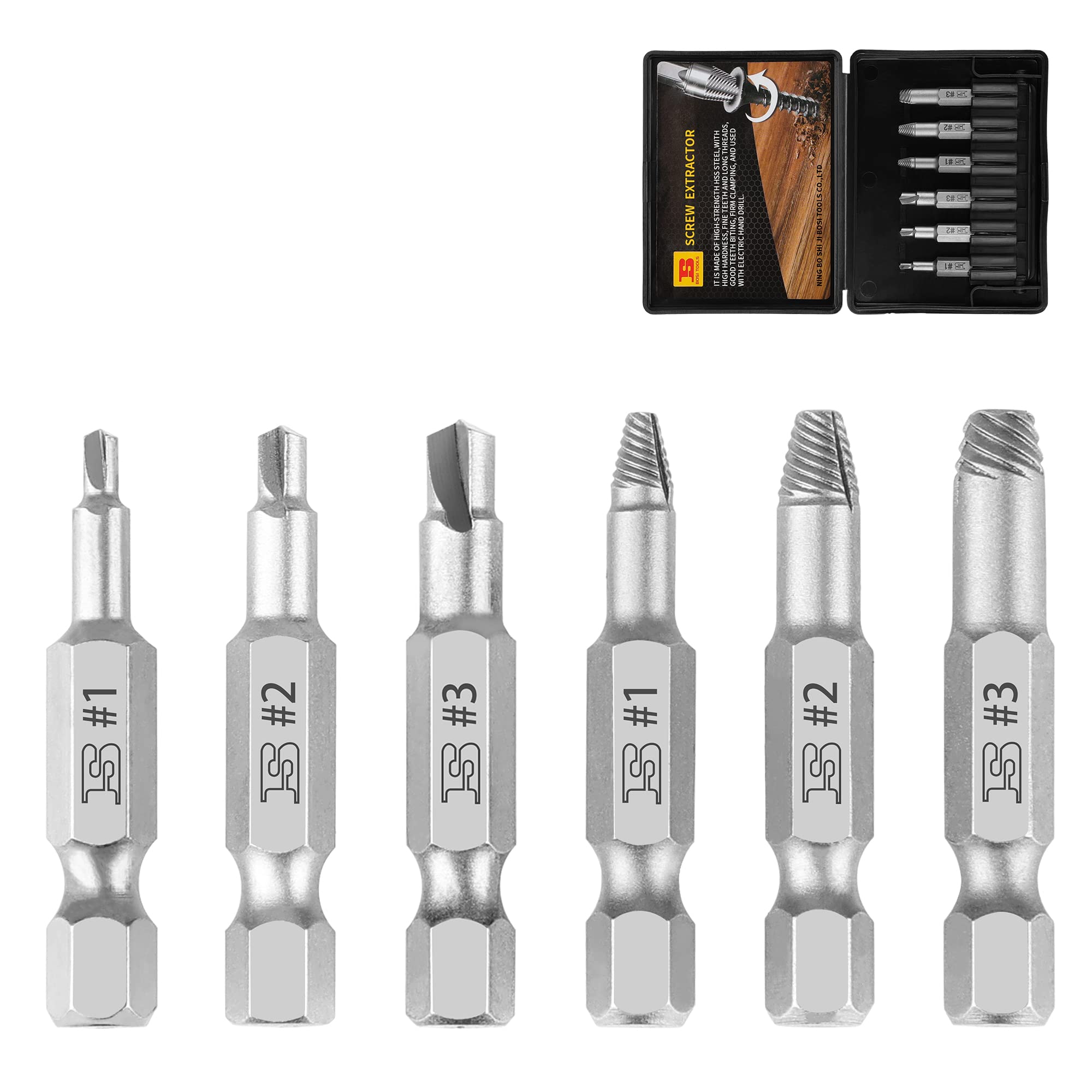 B BOSI TOOLS 6-Piece Screw Extractor Set Easy Out Remover Kit ...