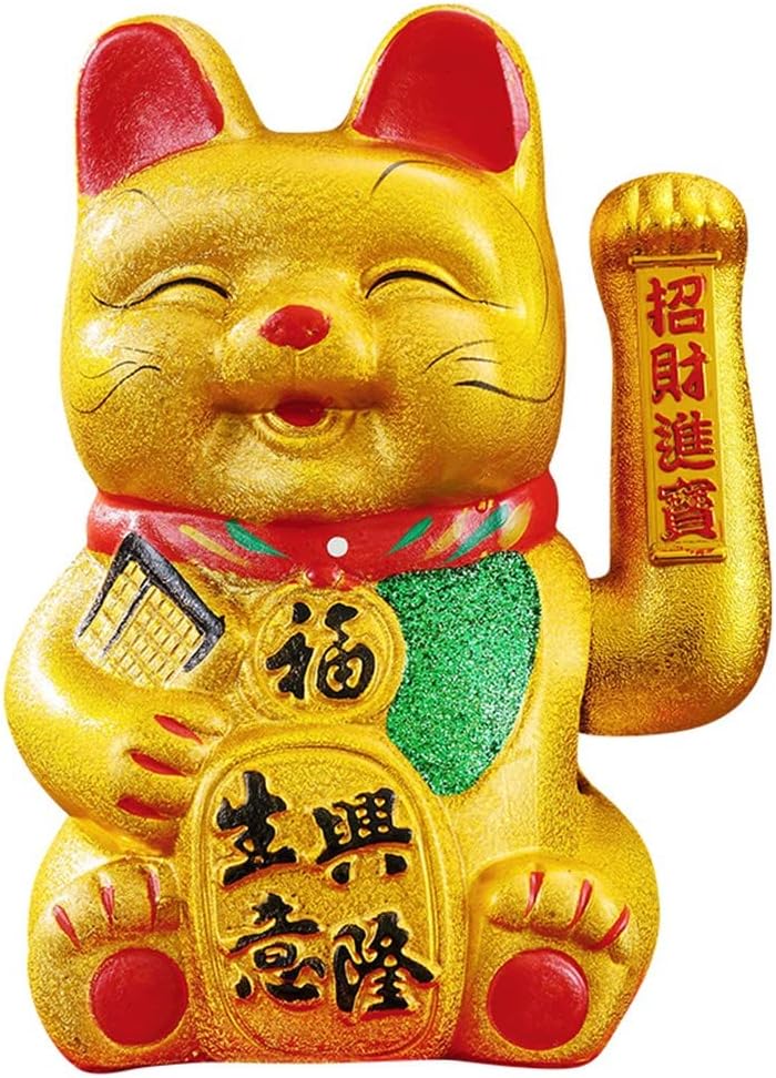 Amazon.com: Gold Feng Shui Lucky Fortune Cat Beckoning Waving Wealth ...