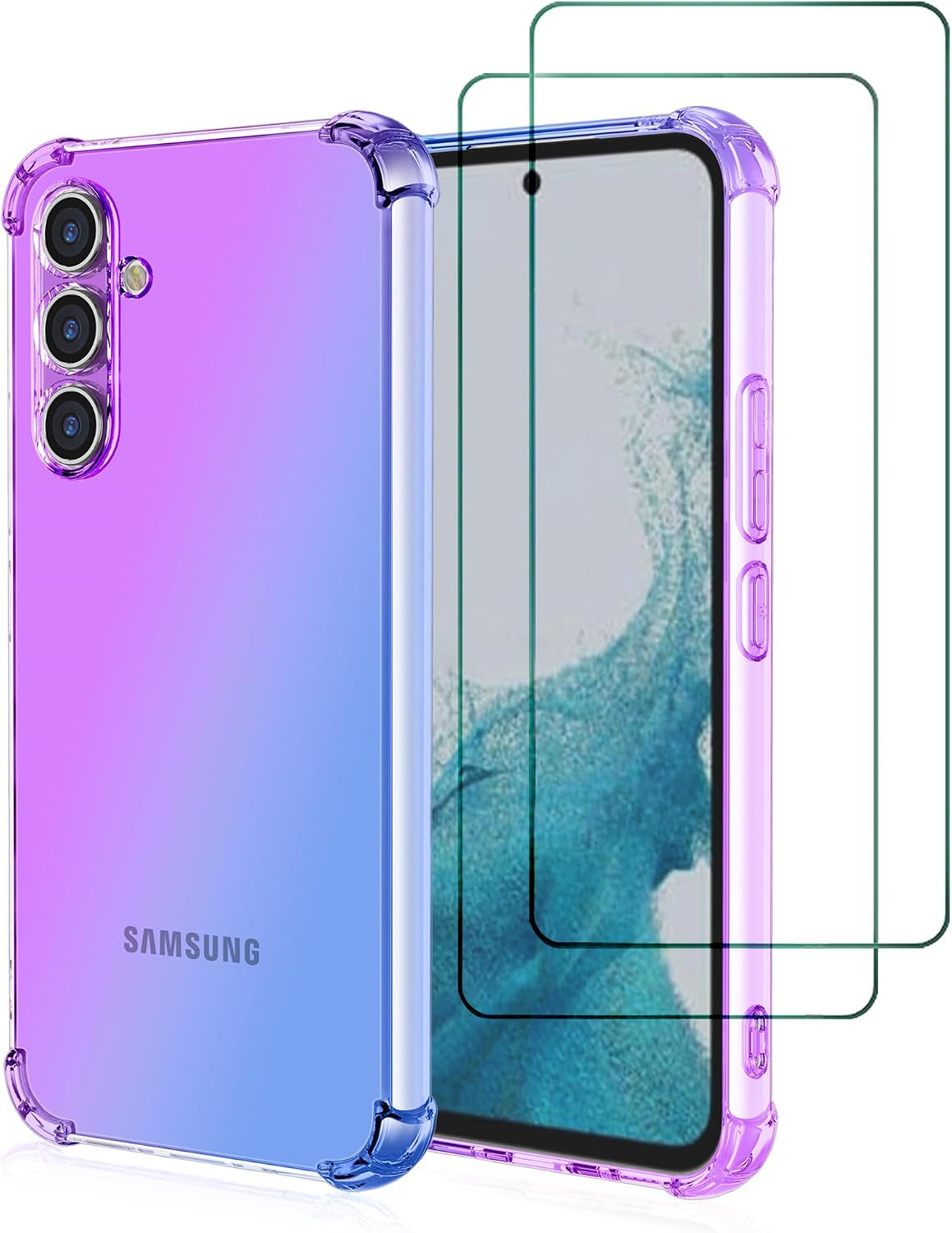Funda para Samsung Galaxy M14 5G Case, 3 en 1 Case con 2 Piezas Cristal ...