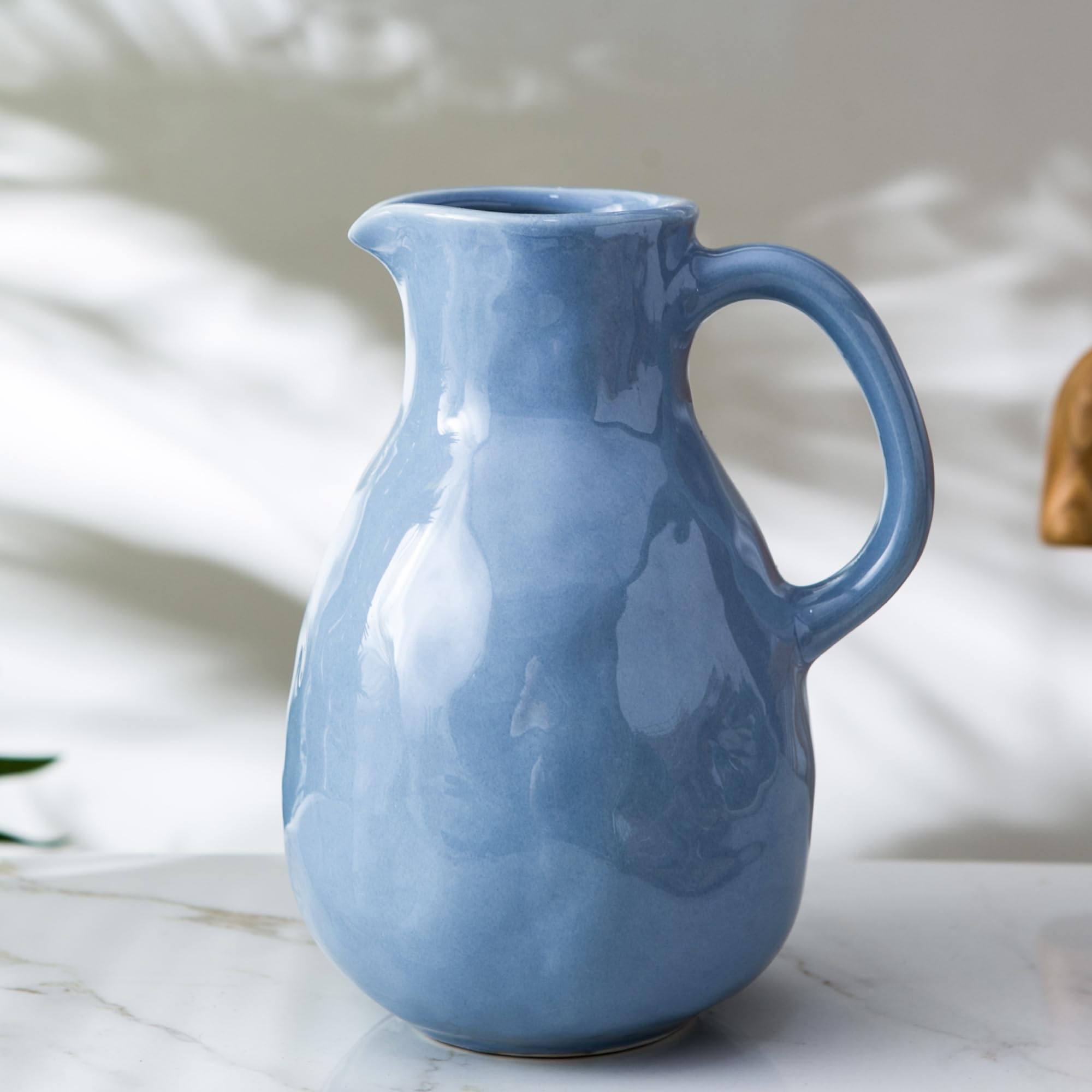 Amazon.com: Blue Ceramic Vase with 2 Handles, Modern Farmhouse Vase for ...
