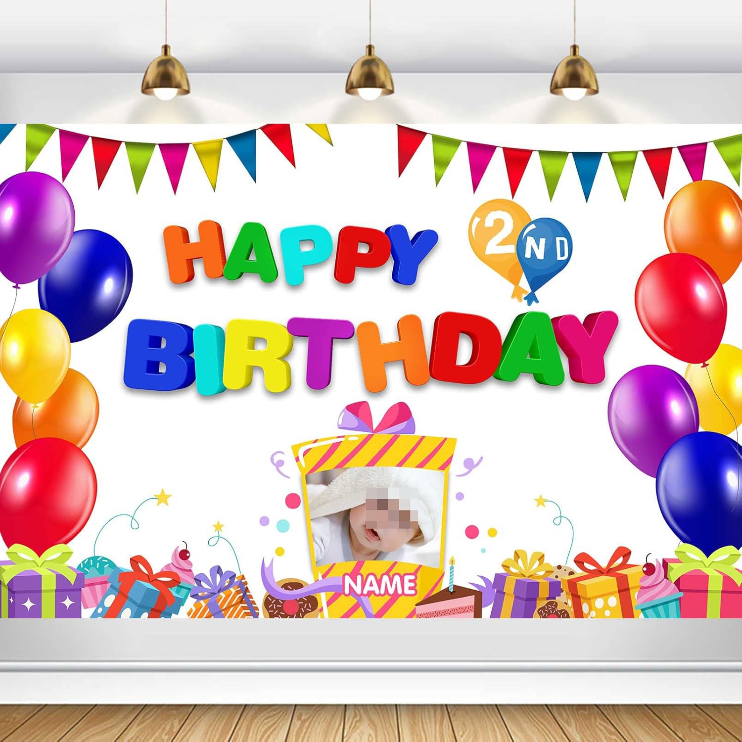 Amazon.com: Custom Happy 2nd Birthday Banner Backdrop - Second Birthday ...