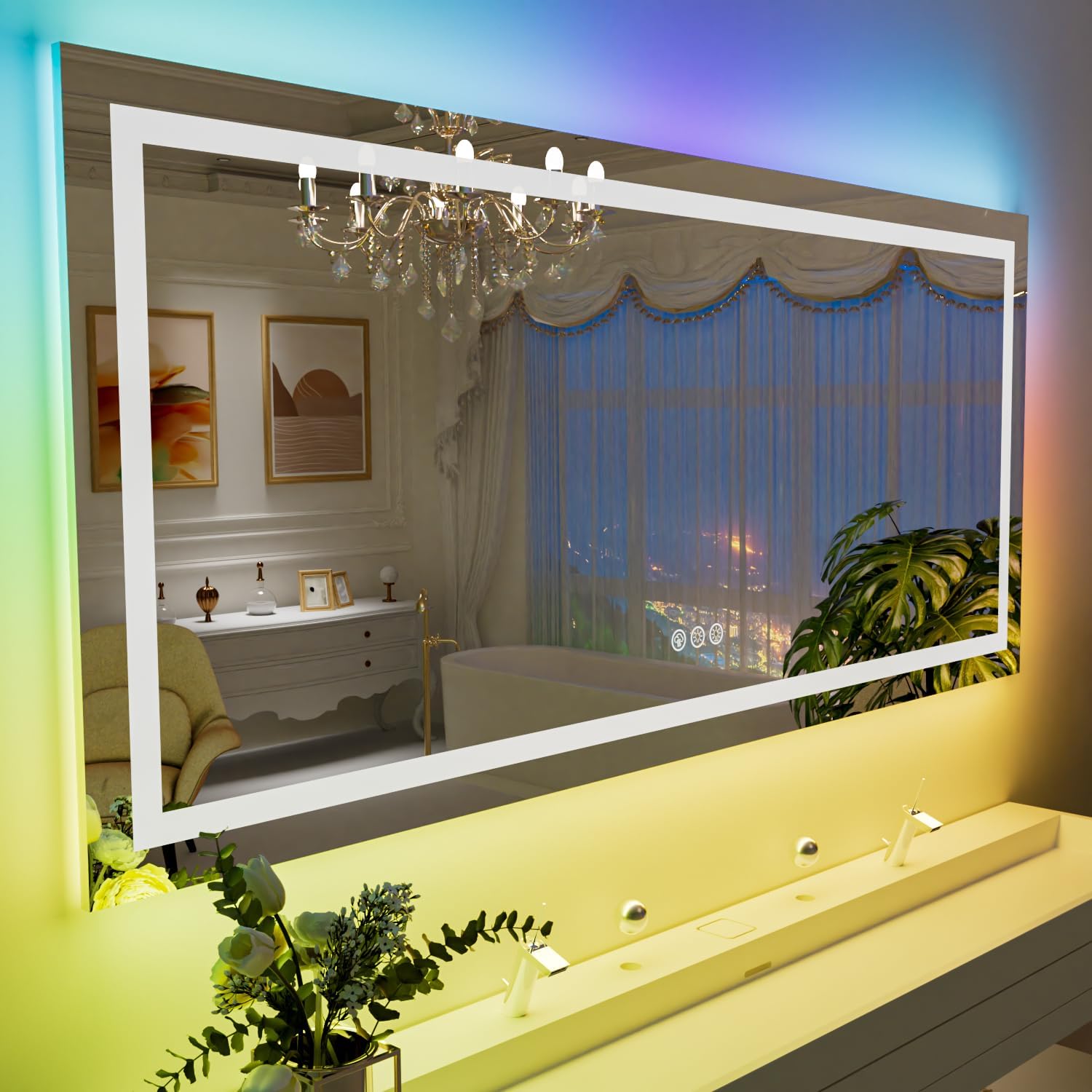 Amazon.com: LOAAO 60”X40“ RGB LED Bathroom Mirror with Lights, Large ...