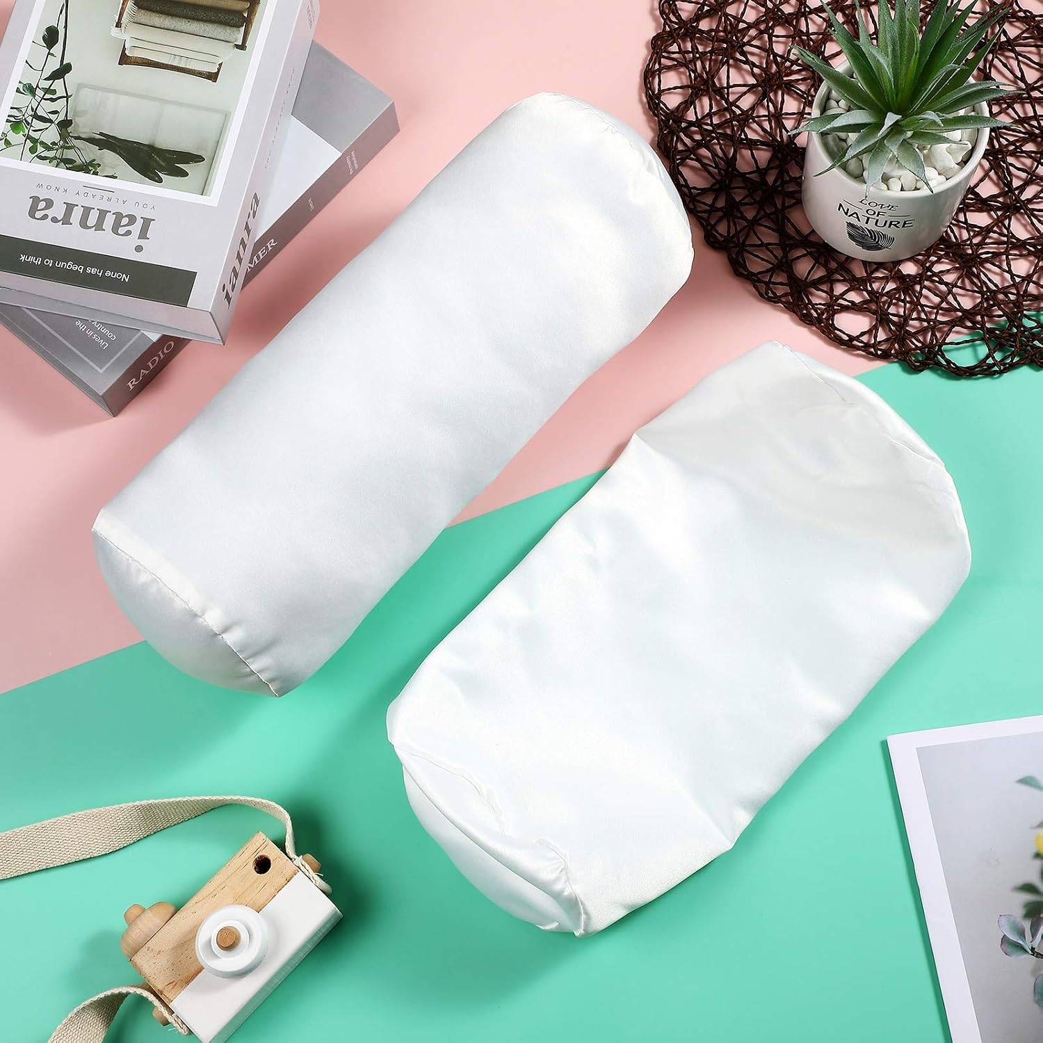 Tatuo 2 fundas de almohada redondas cervicales blancas para almohada ...